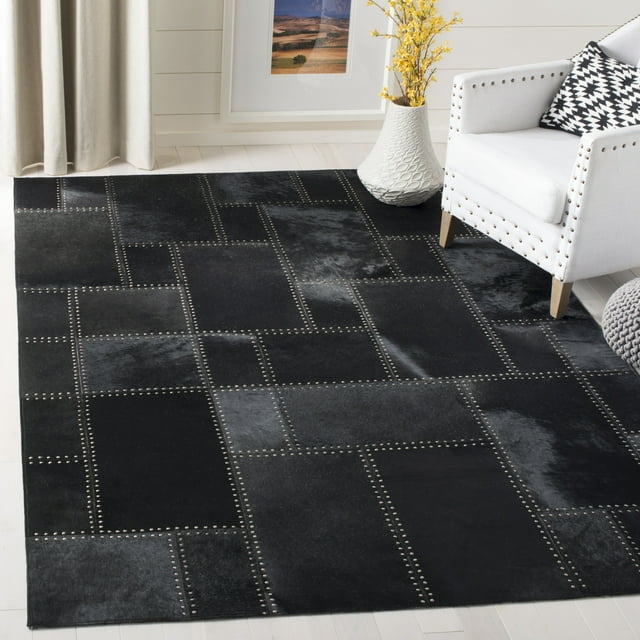 SAFAVIEH Studio Leather Juniper Geometric Area Rug, Black, 4' x 6 ...