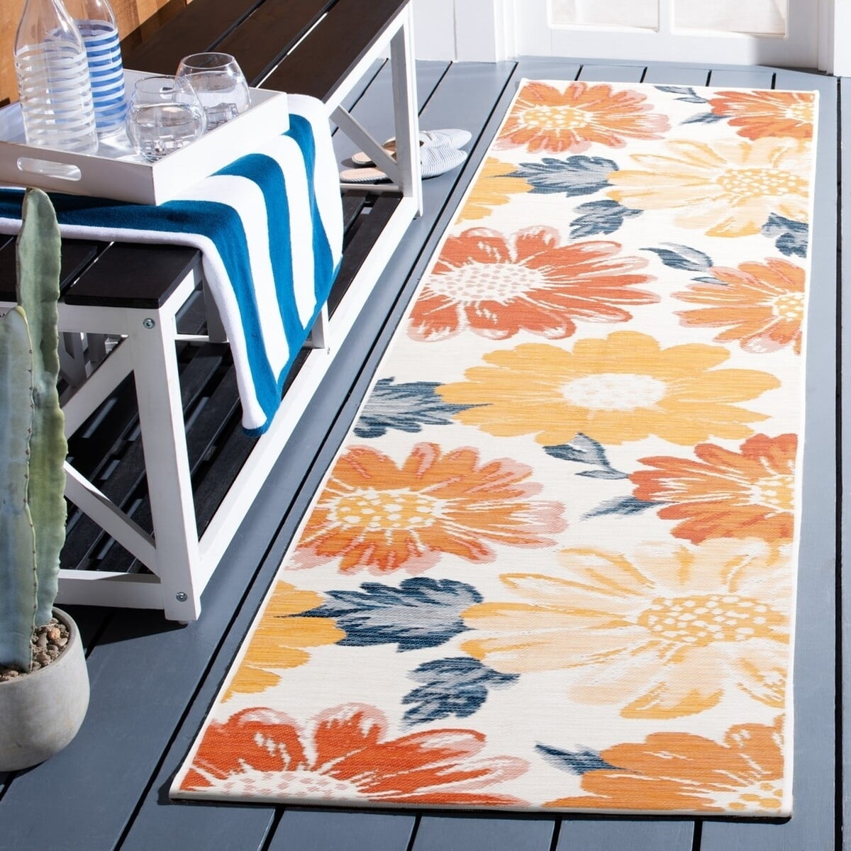 SAFAVIEH Sunrise Aria Floral Reversible Indoor/Outdoor Runner Rug ...