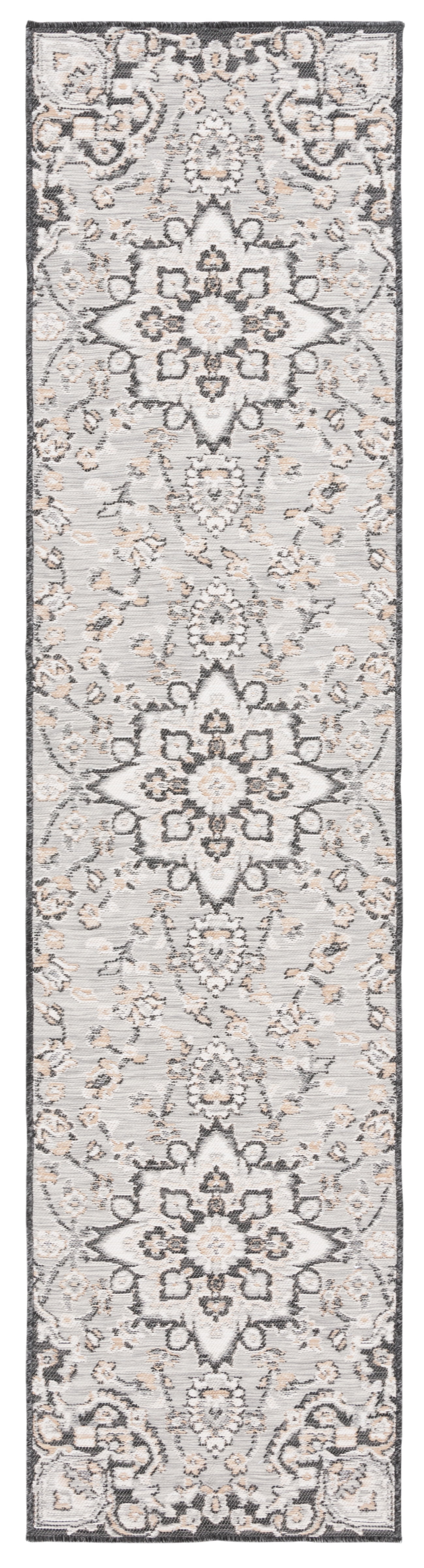 SAFAVIEH Sunrise Ray Floral Reversible Indoor/Outdoor Runner Rug, Grey ...