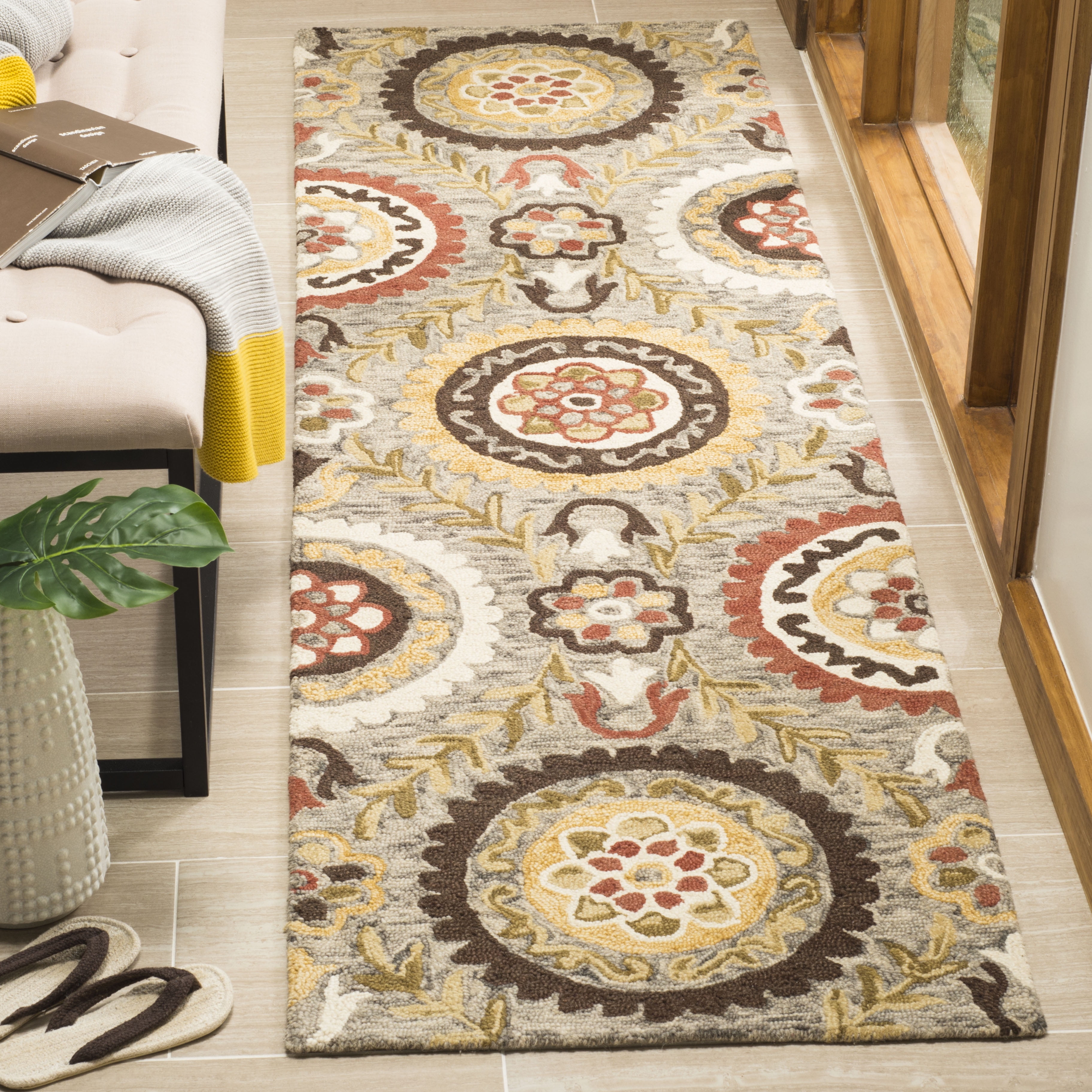 SAFAVIEH Suzani SZN374C Hand-hooked Grey / Multi Rug - Walmart.com