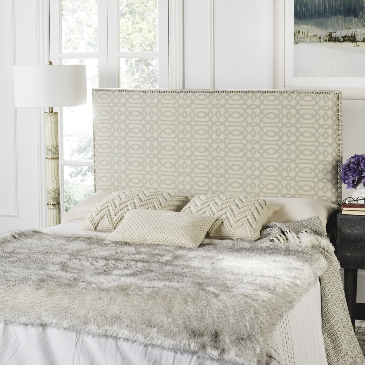 Safavieh Sydney Classic Glam Upholstered Headboard, Queen, Wheat/Pale ...