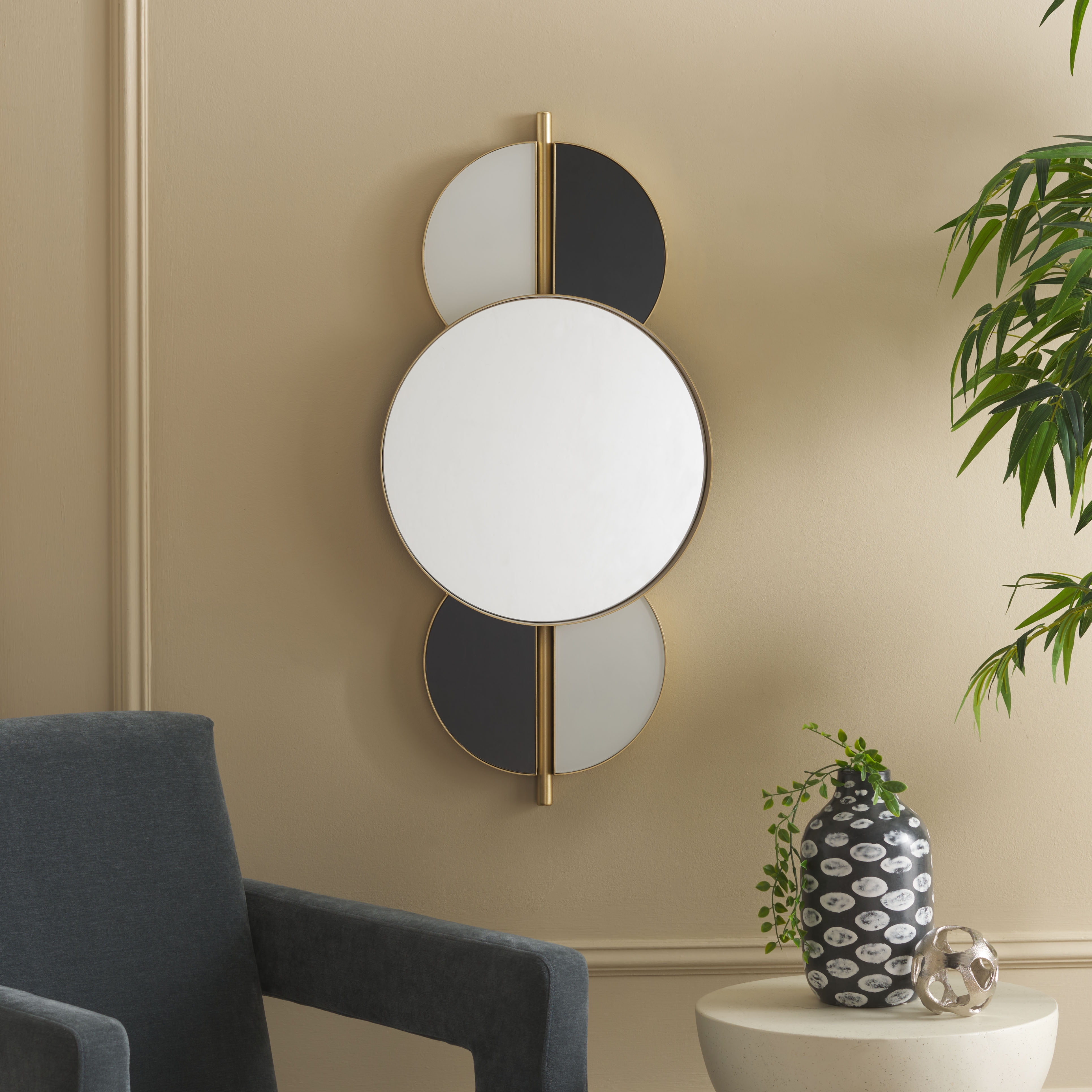 SAFAVIEH Syrus 16.5 in. Round Solid Frame Mirror, Gold/Black/White ...