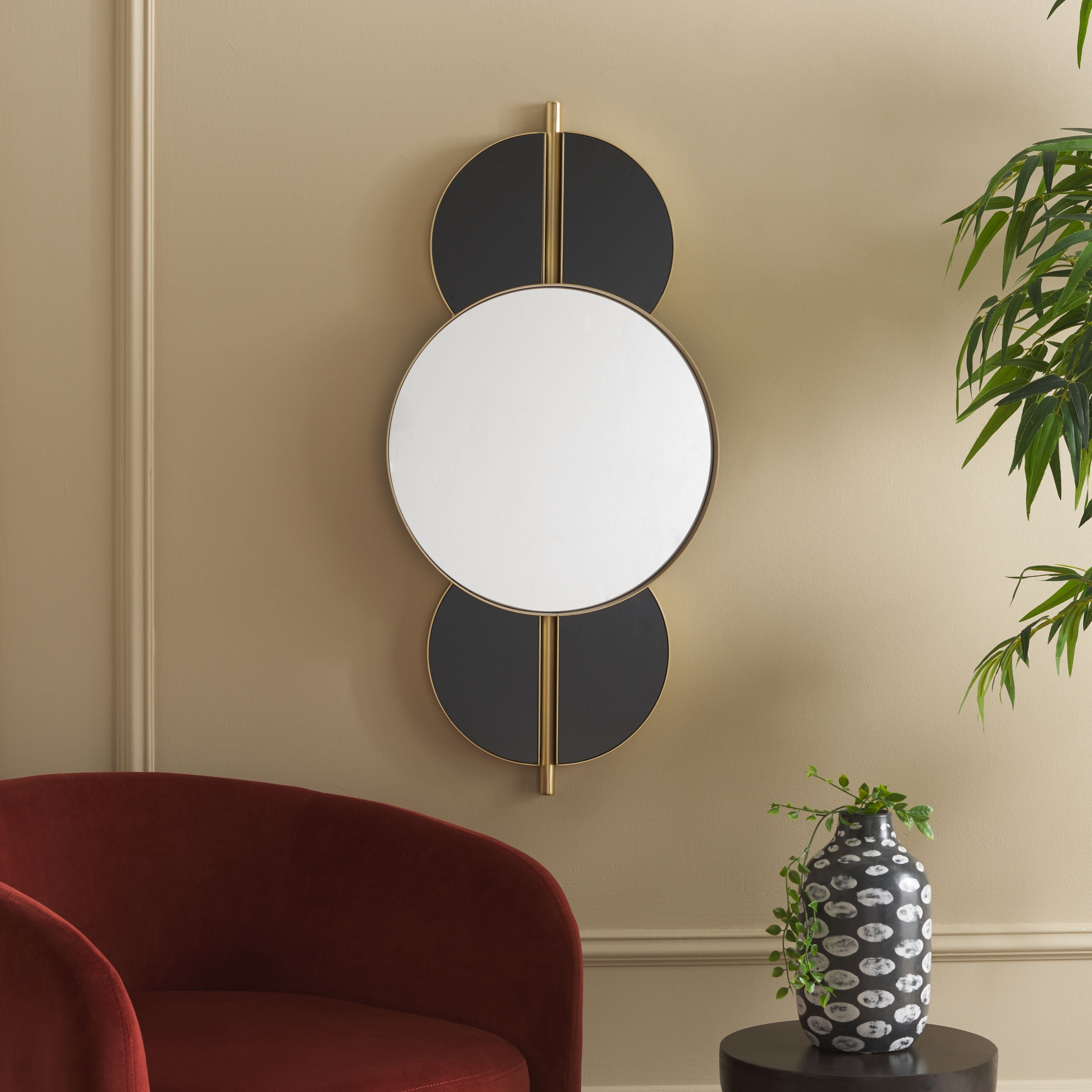SAFAVIEH Syrus 16.5 in. Round Solid Frame Mirror, Gold/Black/White ...