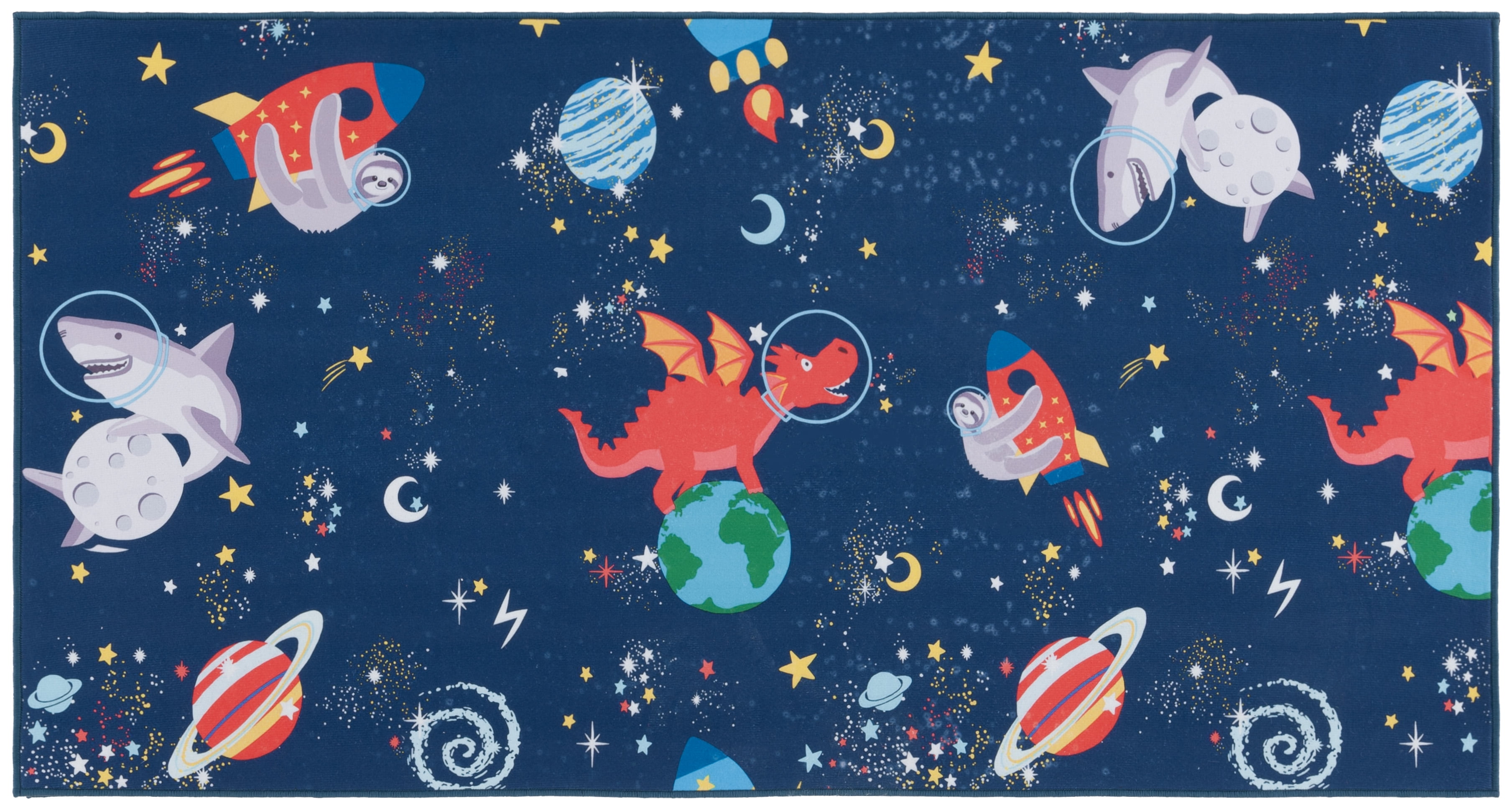 SAFAVIEH Tacoma Kids Dragons and Sharks in Space Area Rug, Navy/Rust, 3 ...