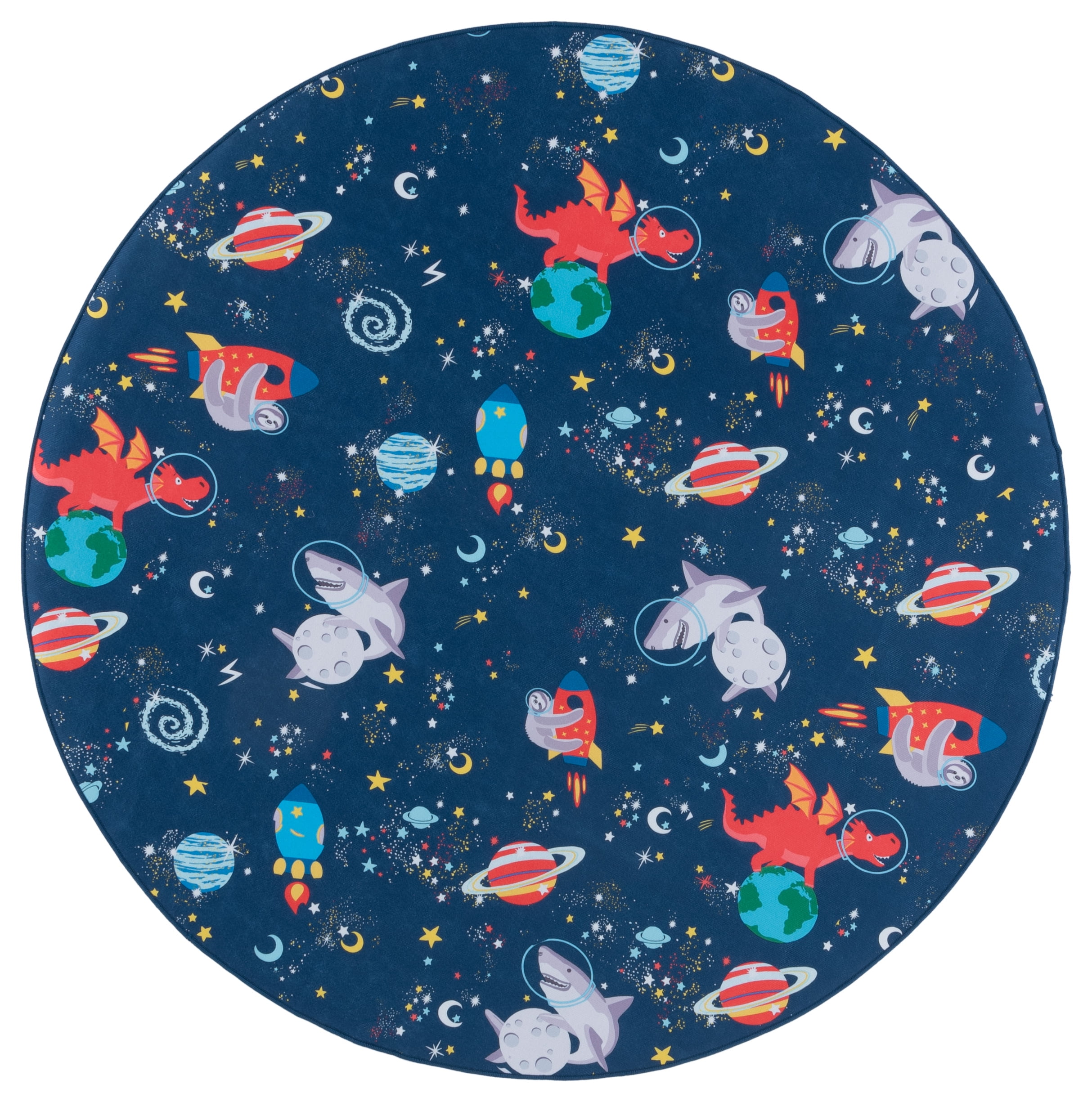 SAFAVIEH Tacoma Kids Dragons and Sharks in Space Area Rug, Navy/Rust, 5 ...