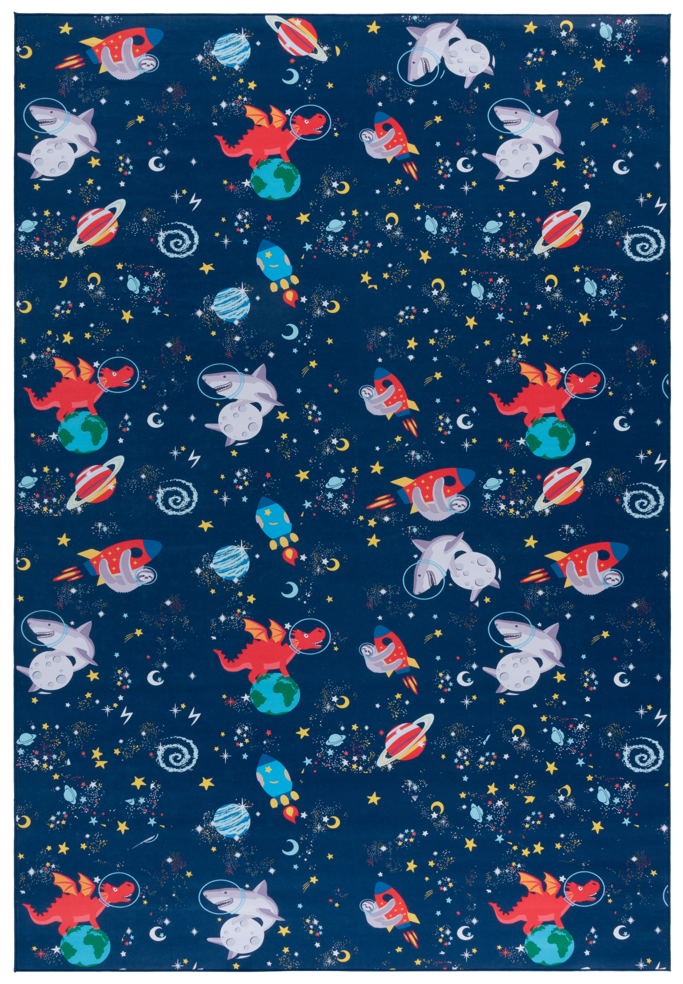 SAFAVIEH Tacoma Kids Dragons and Sharks in Space Area Rug, Navy/Rust, 5 ...