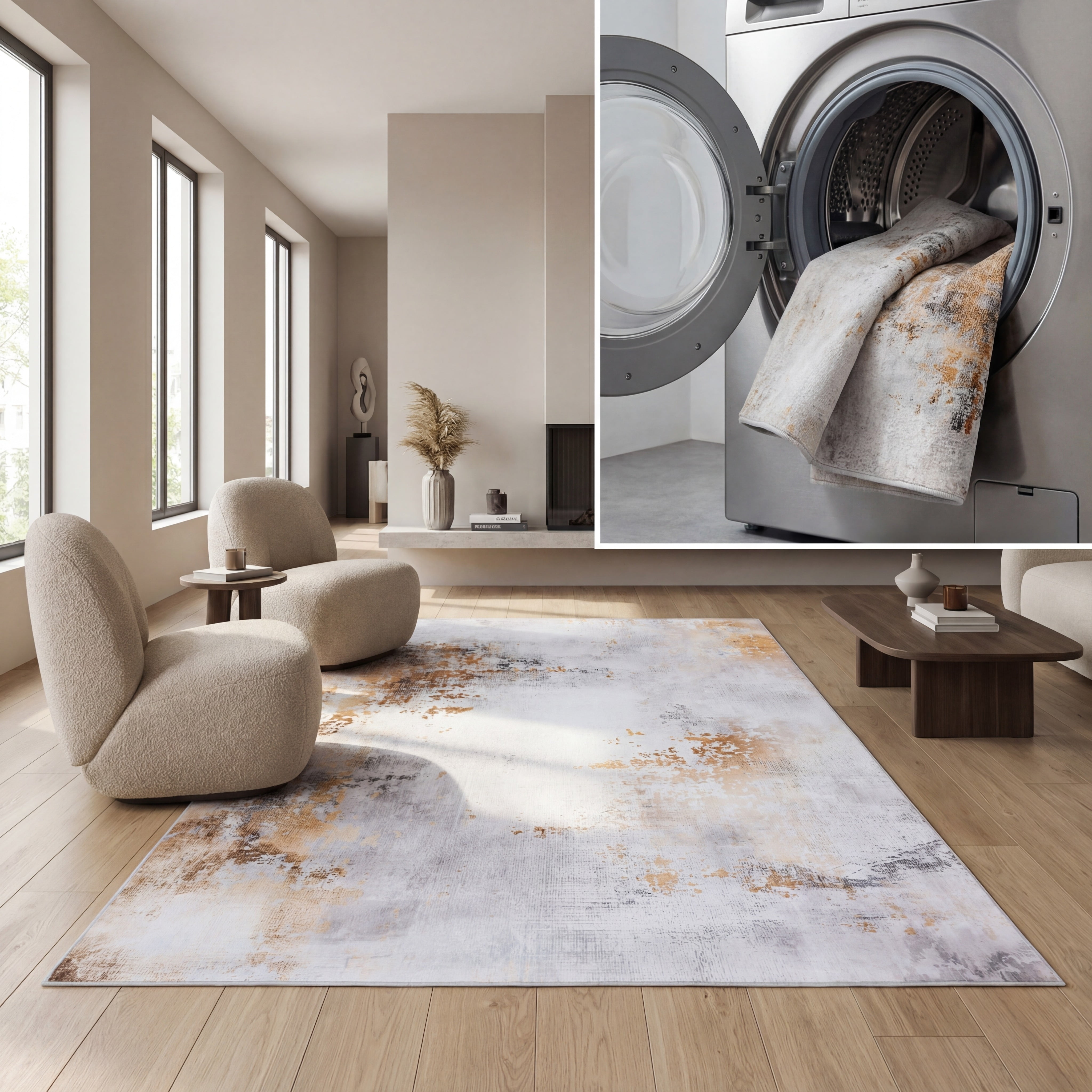 SAFAVIEH Tacoma Robert Traditional Machine Washable Area Rug, Grey/Gold ...