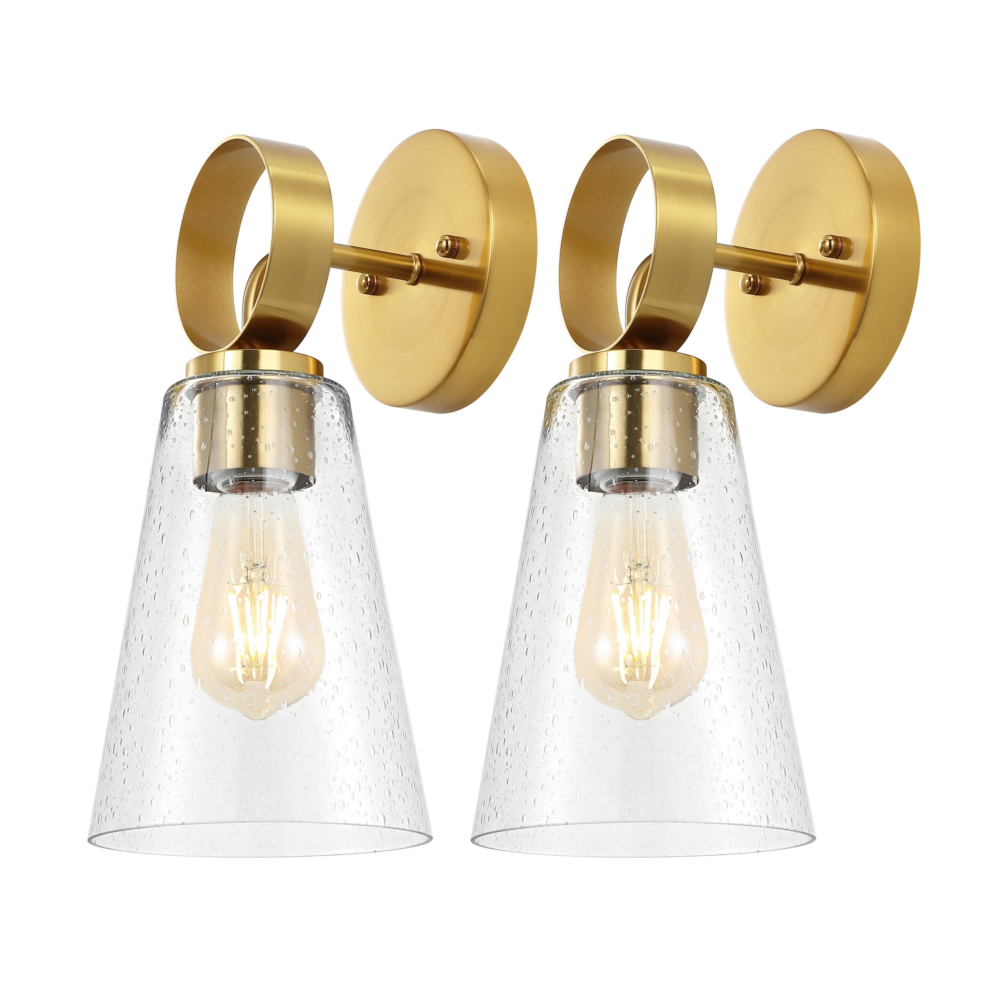 SAFAVIEH Taelor LED Brass Gold Glass Wall Sconce with Clear Shade, Set ...