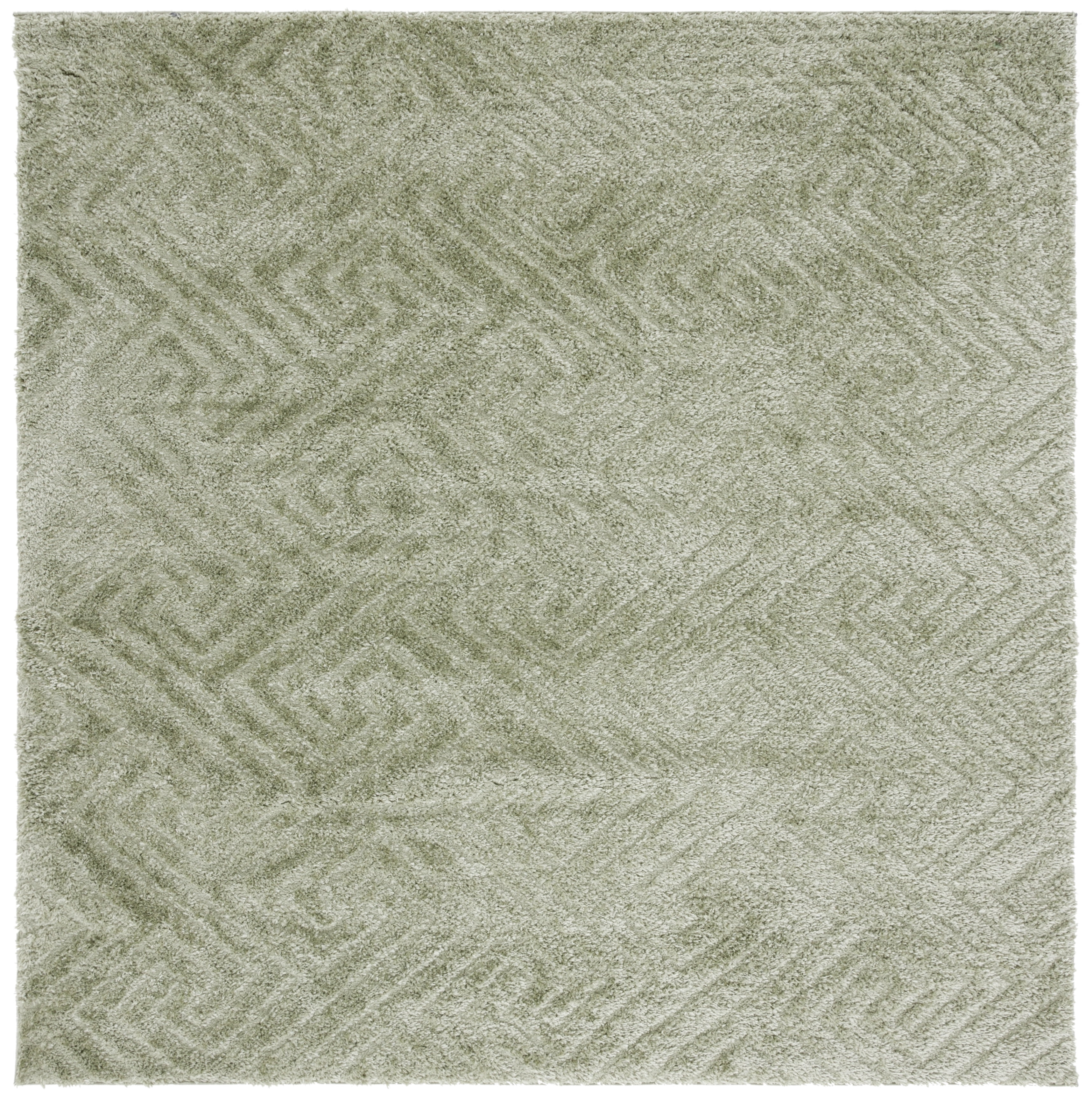 SAFAVIEH Tahoe Ainsley Geometric Shag Area Rug, Sage, 5' x 5' Square ...