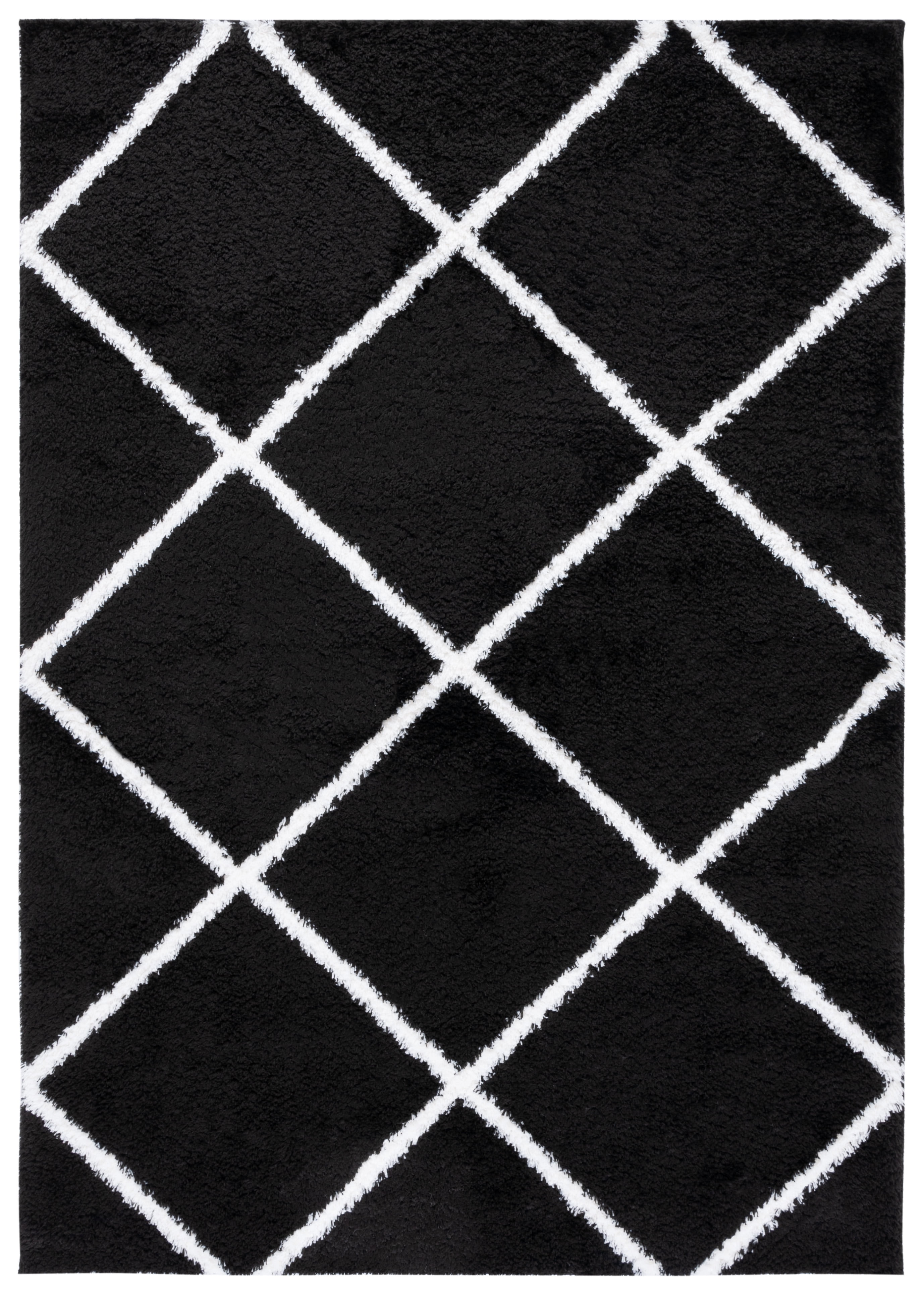 SAFAVIEH Tahoe Elwyn Geometric Shag Area Rug, Black/White, 5' x 7 ...
