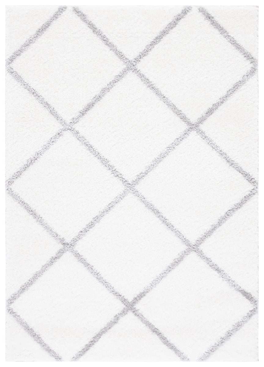 SAFAVIEH Tahoe Elwyn Trellis Shag Area Rug, 9' x 12', White/Grey ...