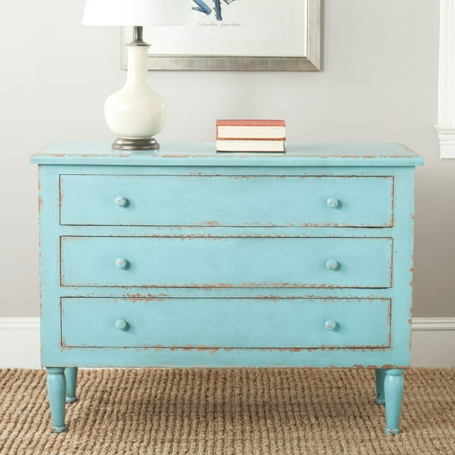 SAFAVIEH Talbet Solid Wood Storage Chest, Distressed Blue, Living Room ...