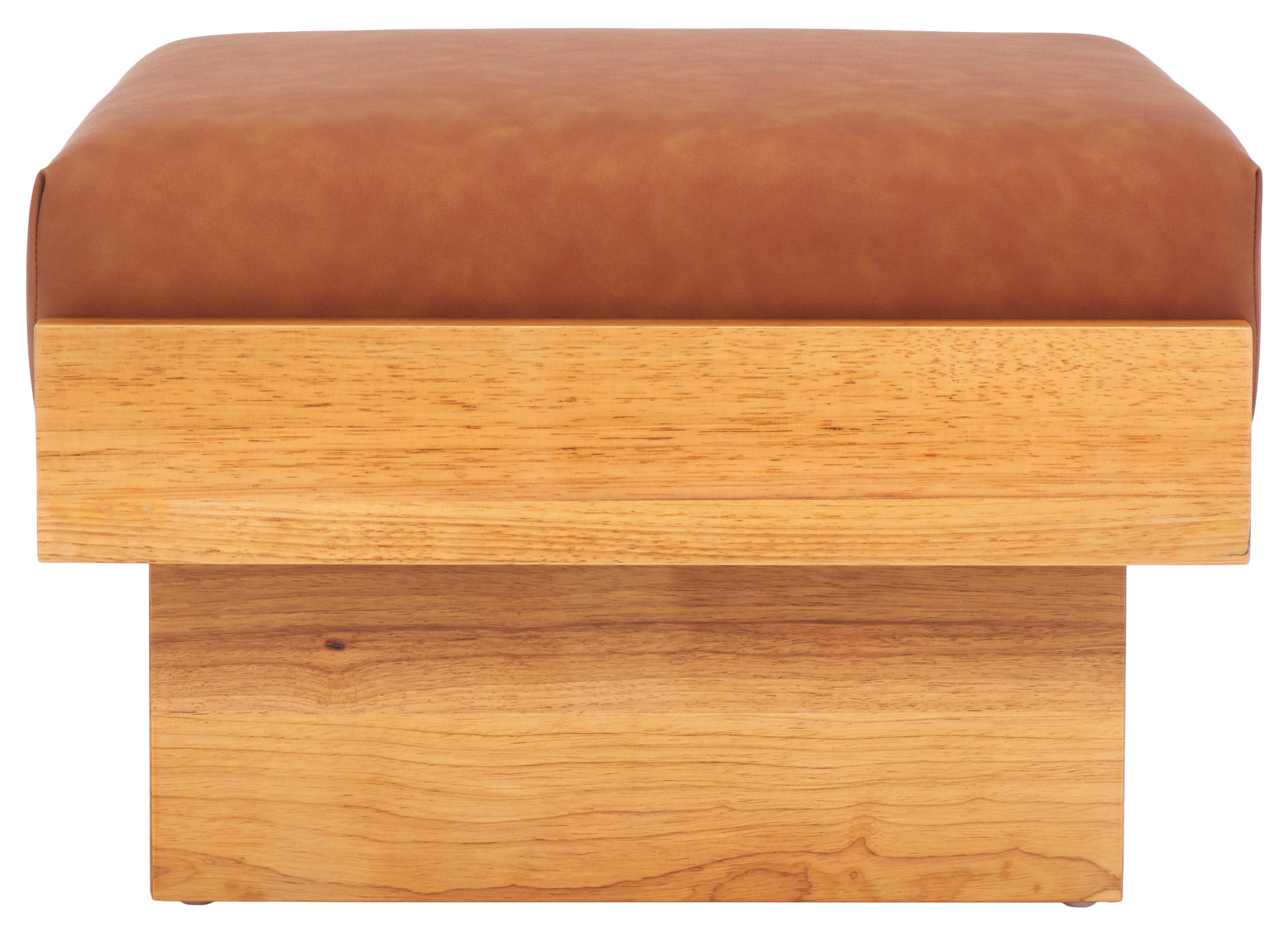 SAFAVIEH Tarilynn Mid-Century Leather Ottoman, Cognac/Natural - Walmart.com
