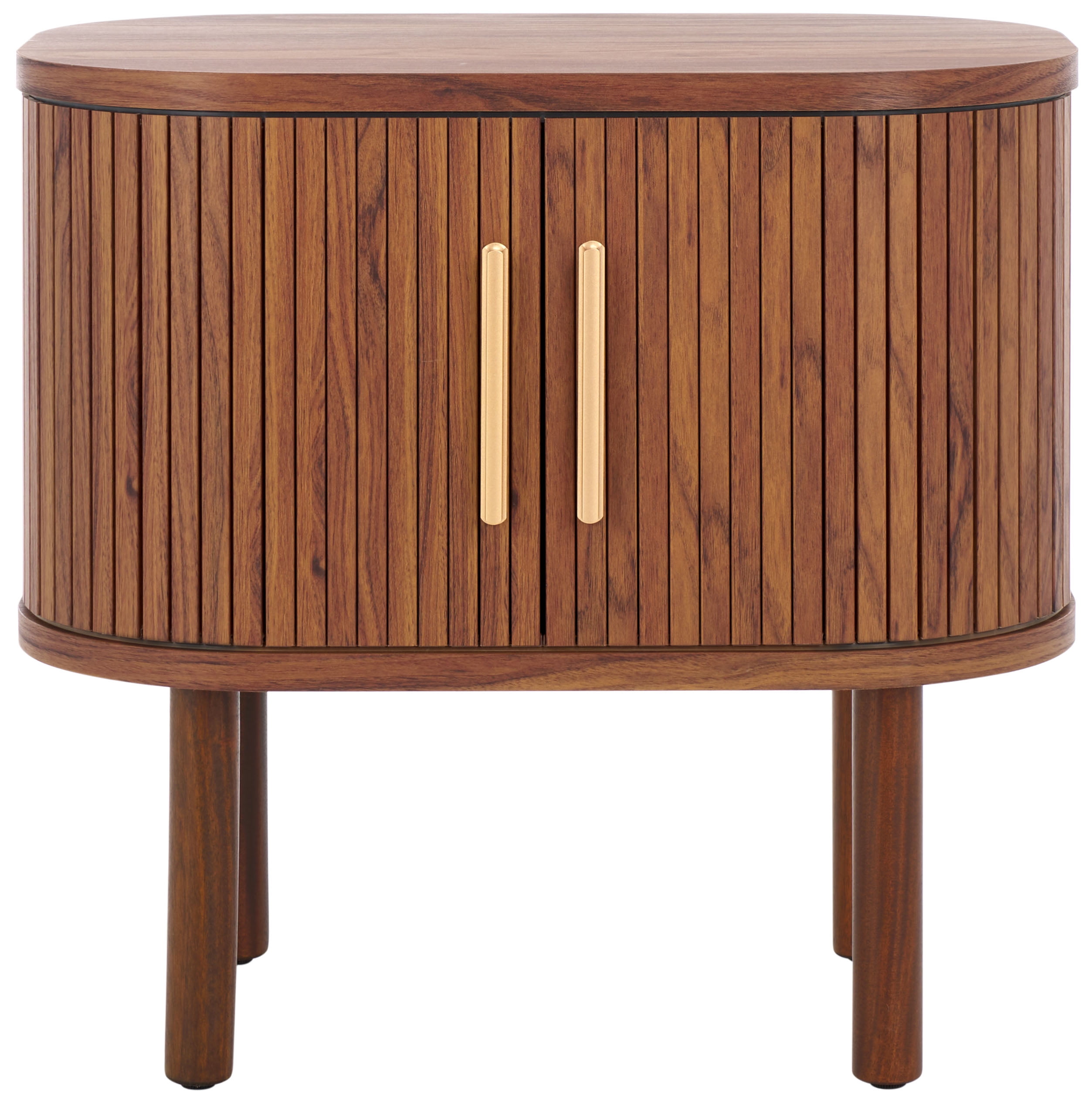 SAFAVIEH Tealla Contemporary Tambour Door Nightstand,Walnut/Gold ...