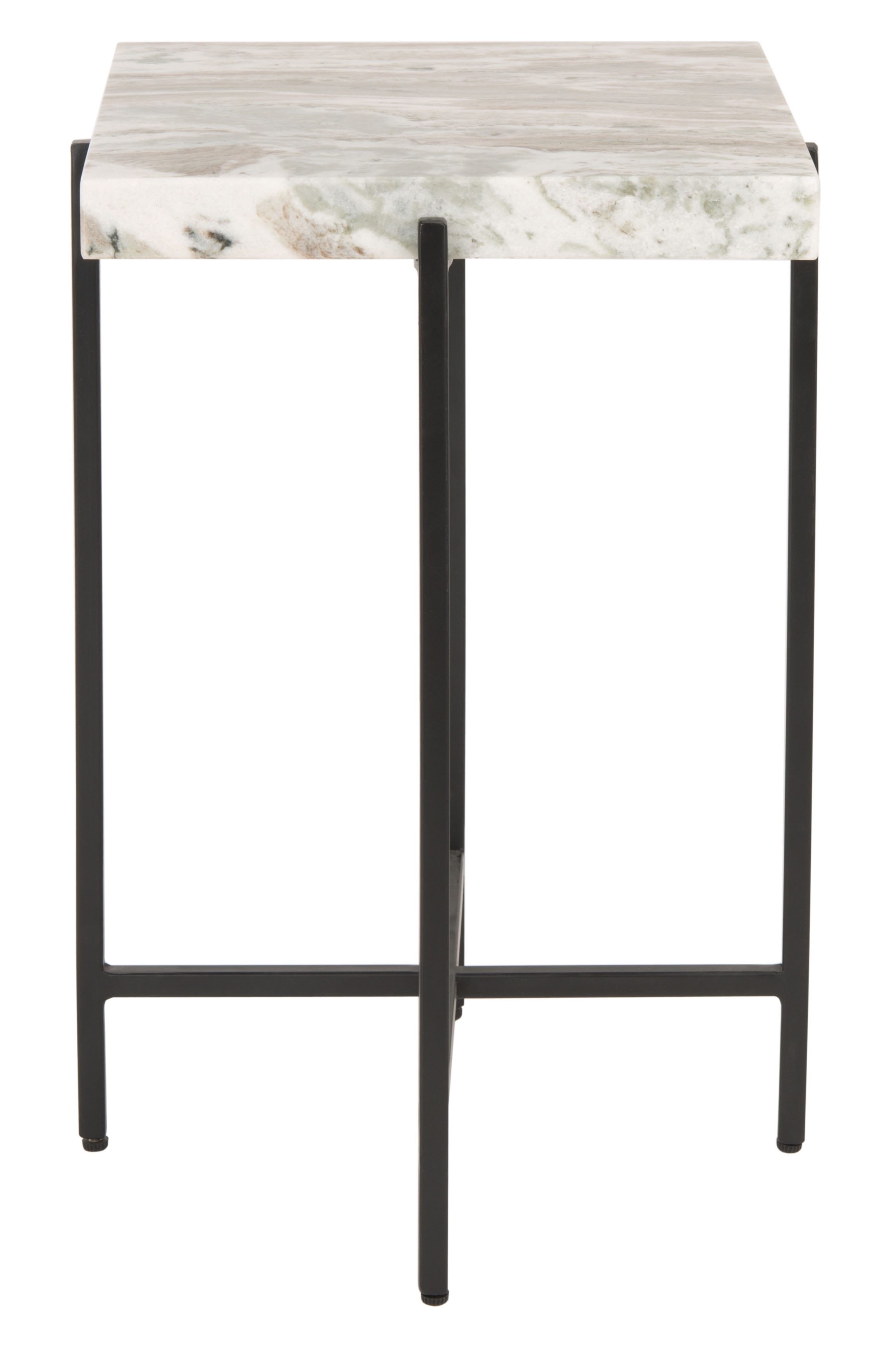 SAFAVIEH Tenzin Square Marble End Table with Black Base for Living Room (16.3 in. W x 24.5 in. H ...