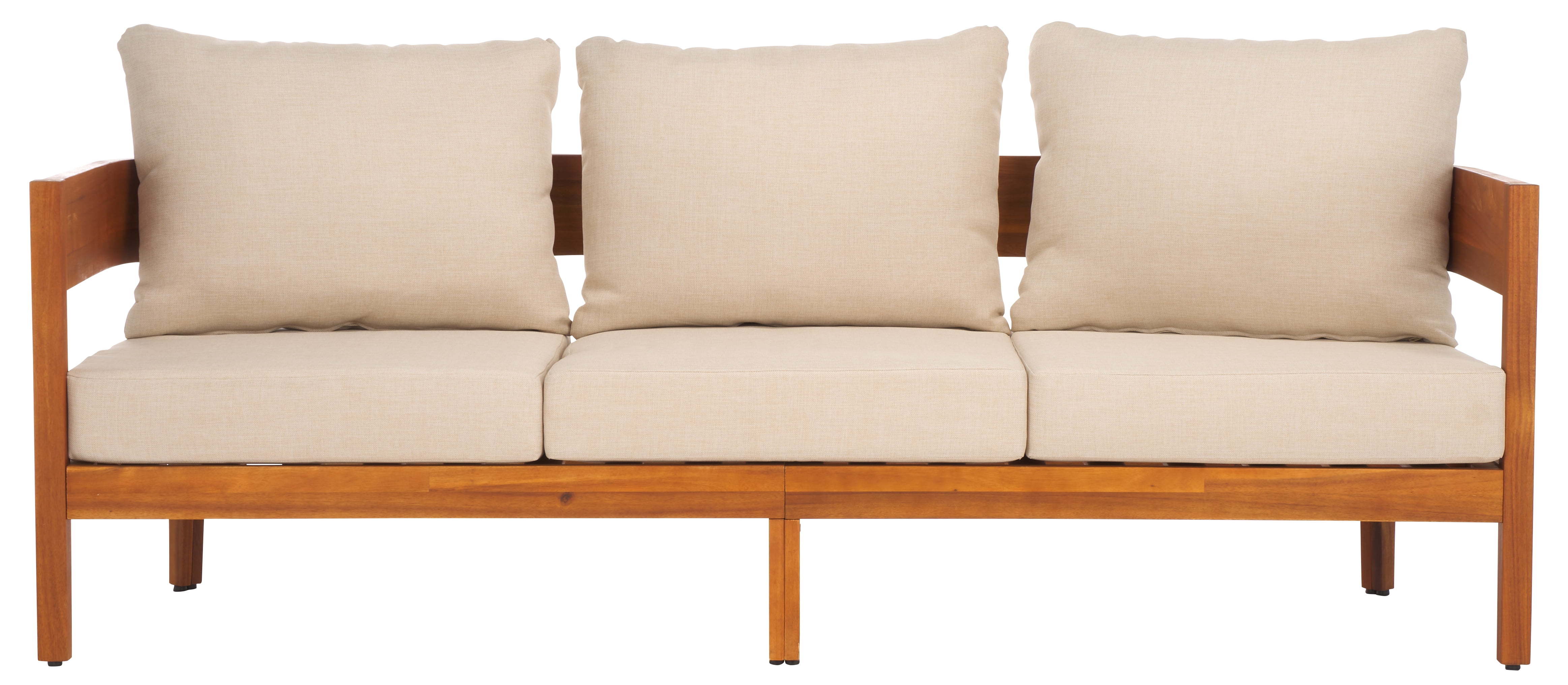 SAFAVIEH Theo Teak Wood Outdoor Sofa, Natural/Taupe - Walmart.com
