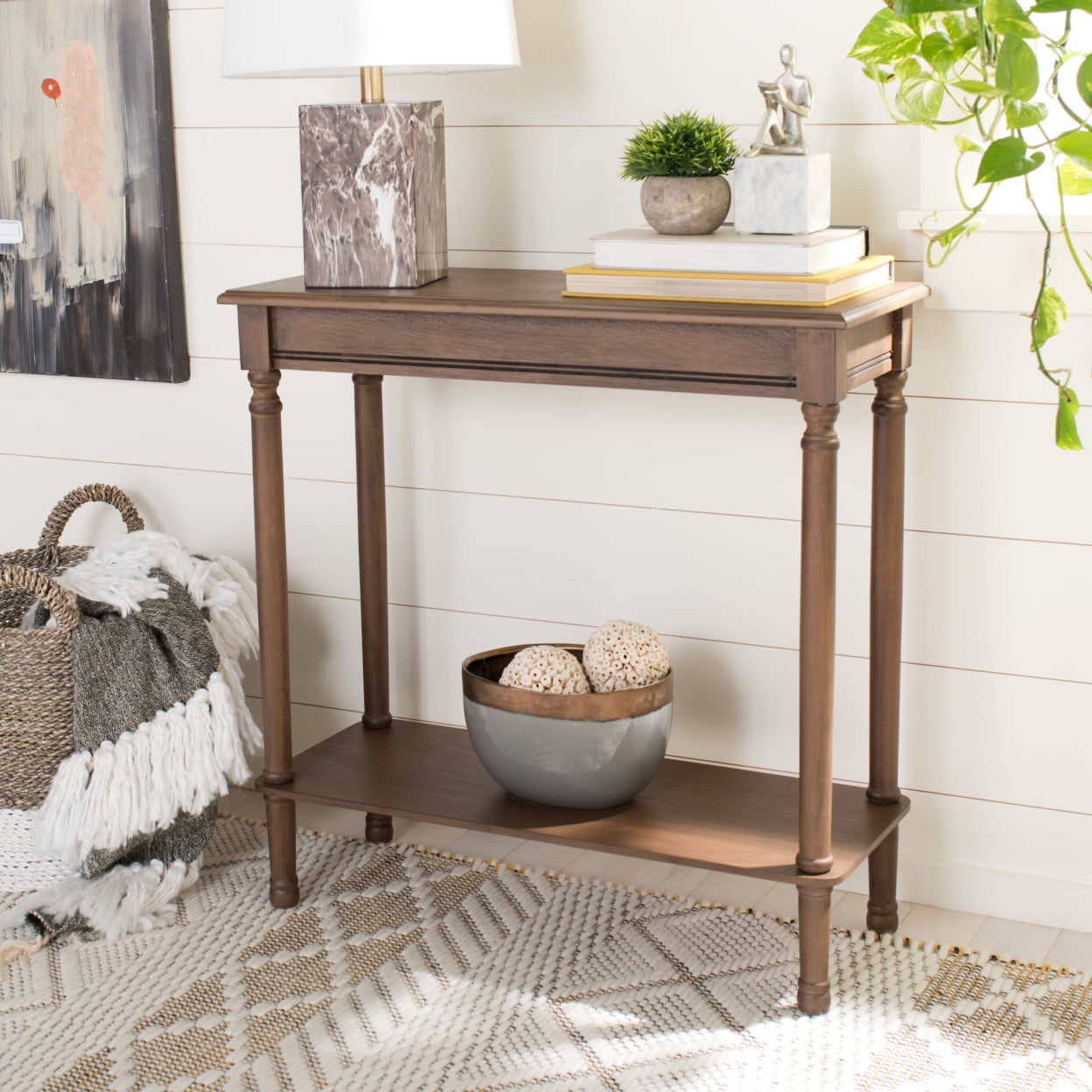 SAFAVIEH Tin.sley Amish Rectangular Console Table, Brown (28 in. W x 11 ...
