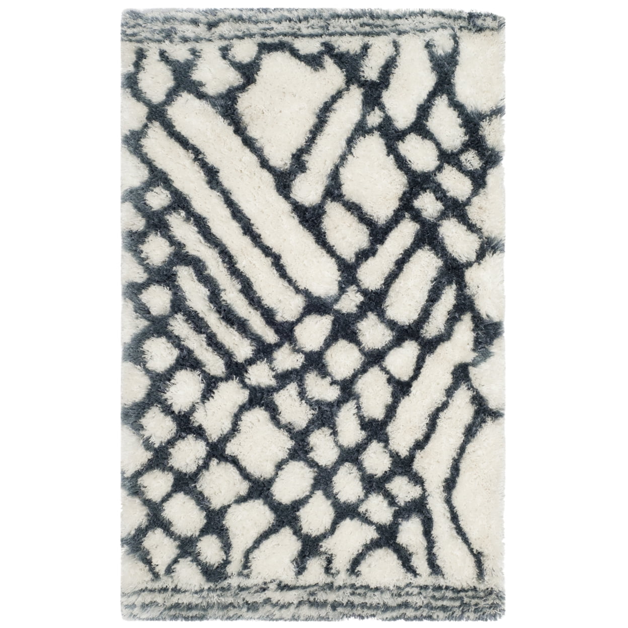 SAFAVIEH Toronto Loew Abstract Polyester Shag Area Rug, Ivory/Blue, 3 ...