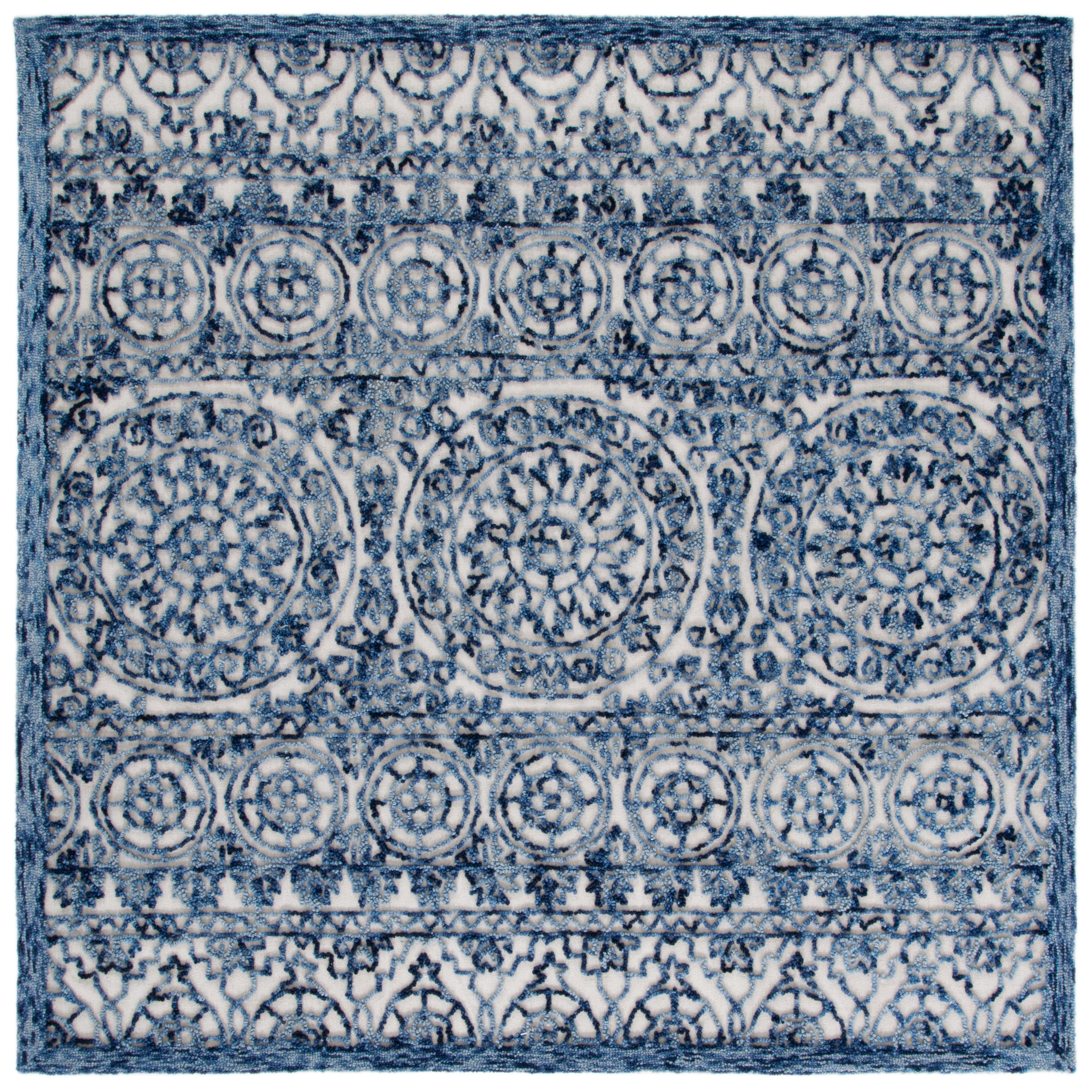 SAFAVIEH Trace Aditi Oriental Area Rug, Navy/Ivory, 6' x 6' Square ...