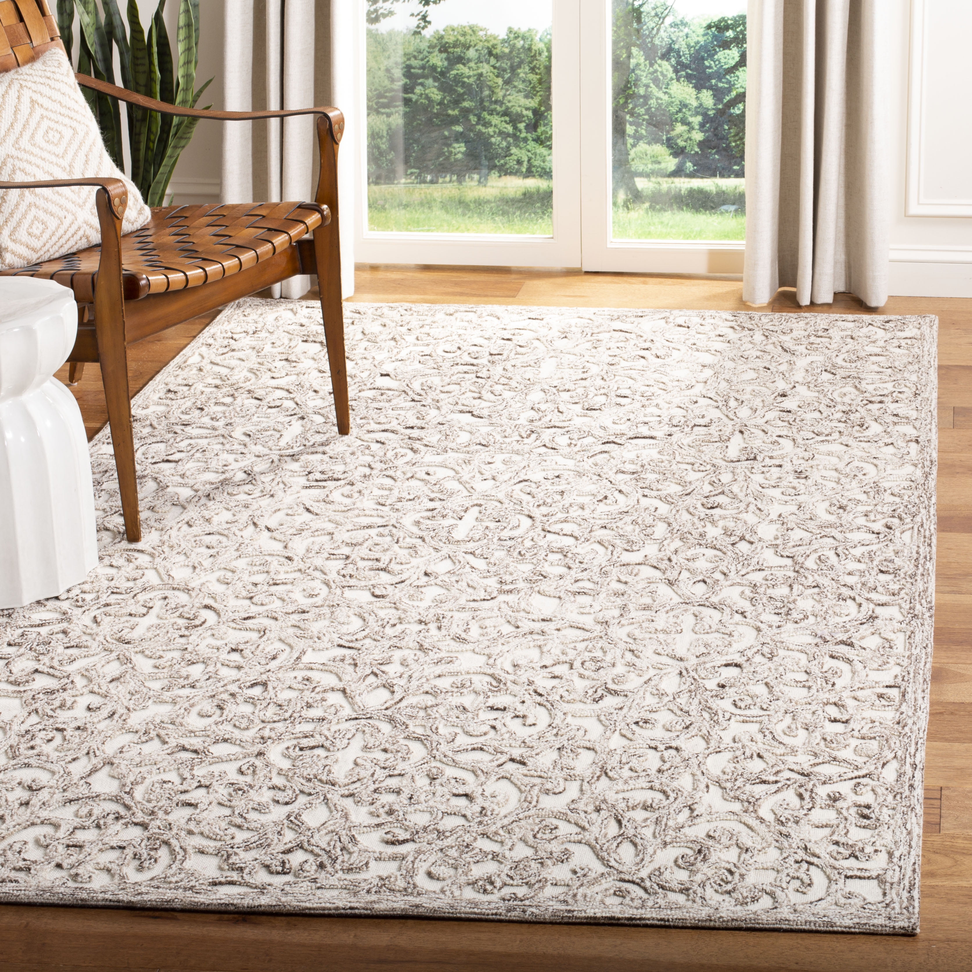 SAFAVIEH Trace Bryan Geometric Floral Wool Area Rug, Brown/Ivory, 6' x ...
