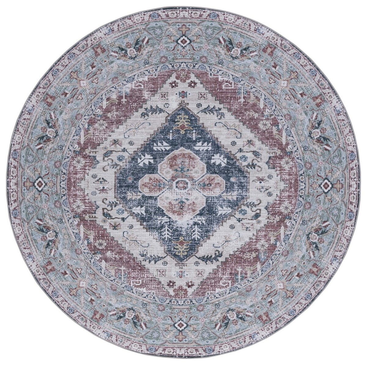 SAFAVIEH Tucson Harlow Traditional Machine Washable Area Rug, 6' x 6 ...