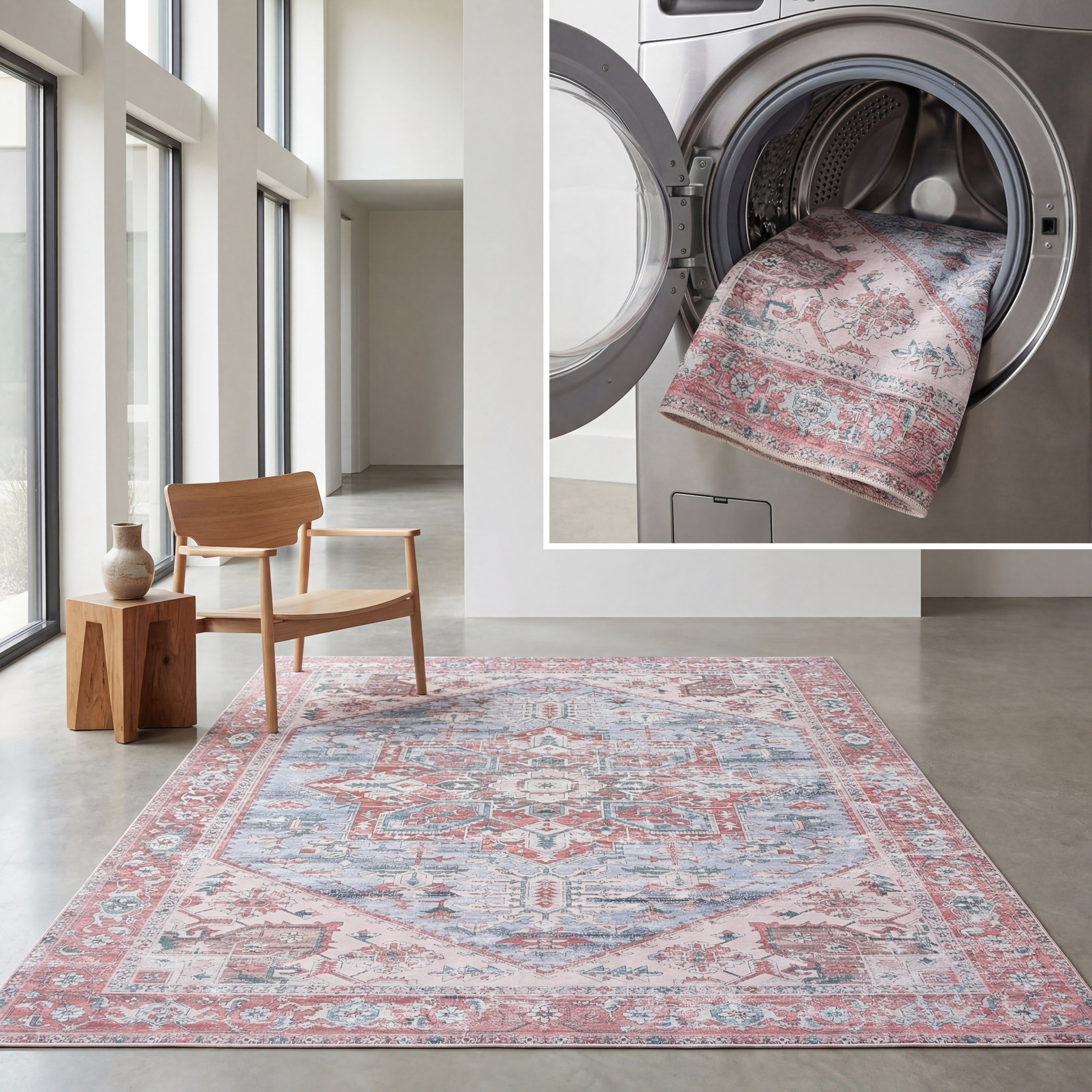SAFAVIEH Tucson Jayla Oriental Machine Washable Area Rug, Gray Blue ...