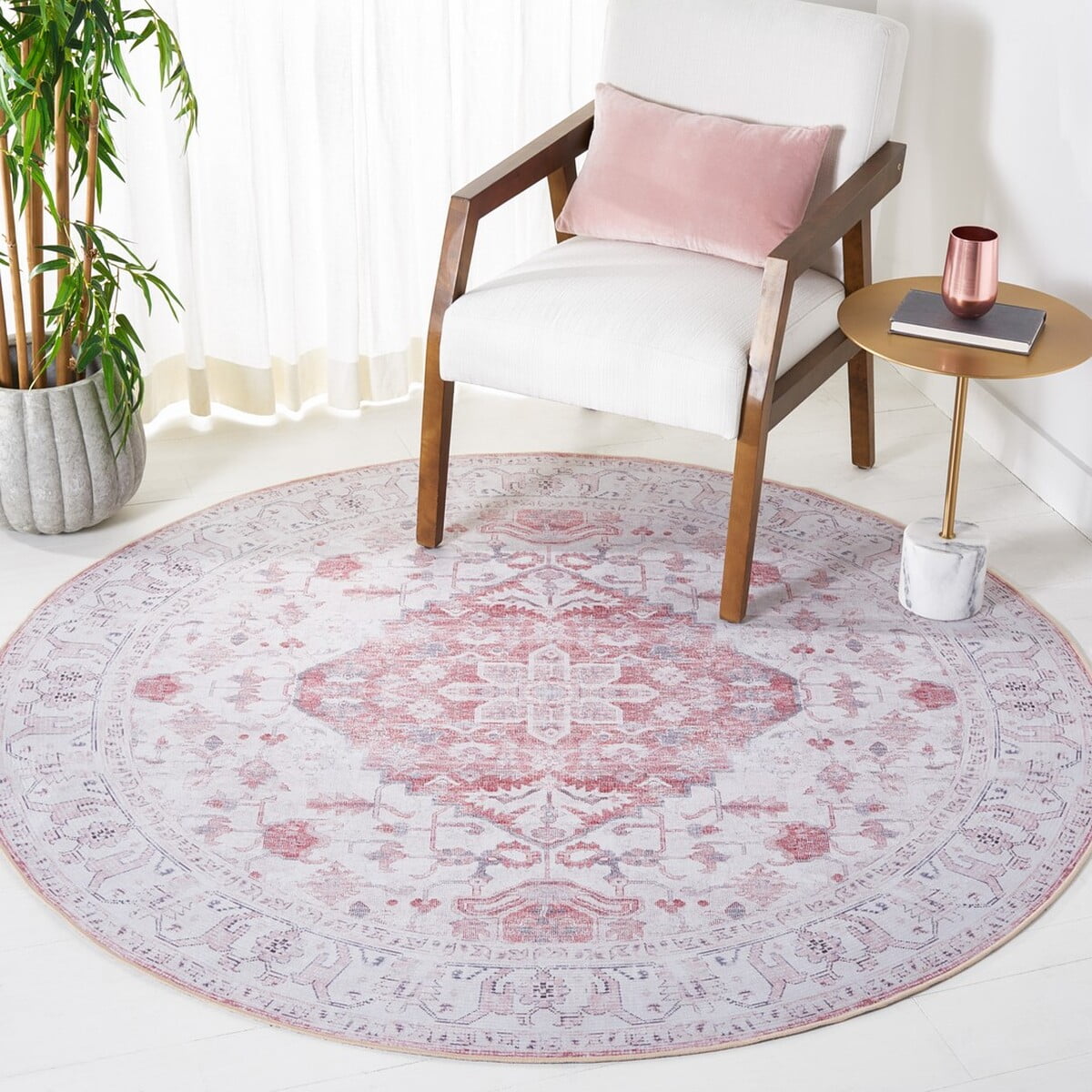 SAFAVIEH Tucson Roslyn Traditional Machine Washable Area Rug, 6' x 6 ...