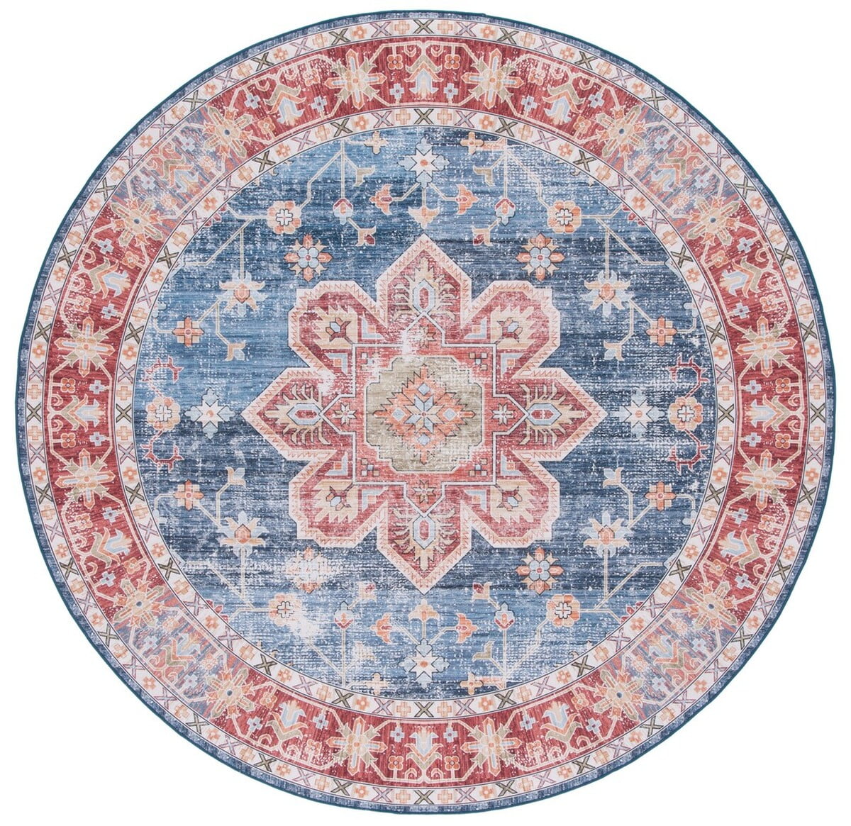 SAFAVIEH Tucson Salem Traditional Machine Washable Area Rug, 6' x 6 ...
