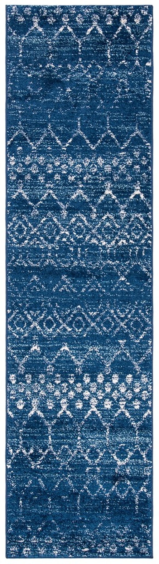 SAFAVIEH Tulum Adair Distressed Geometric Runner, 2' x 7', Blue/Ivory ...