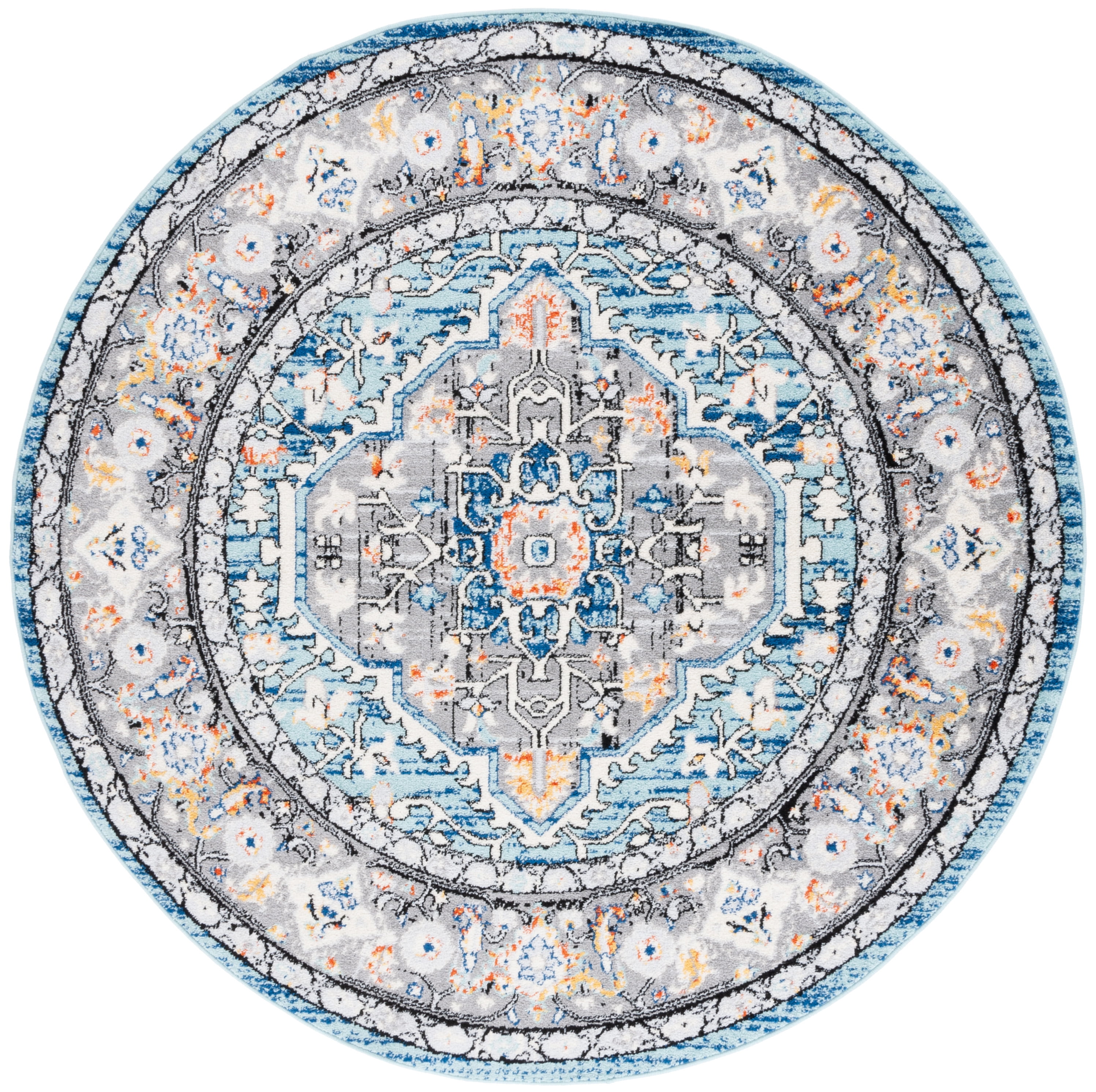 SAFAVIEH Tulum Charmaine Oriental Area Rug, Blue Grey/Rust, 6'7" x 6'7 ...