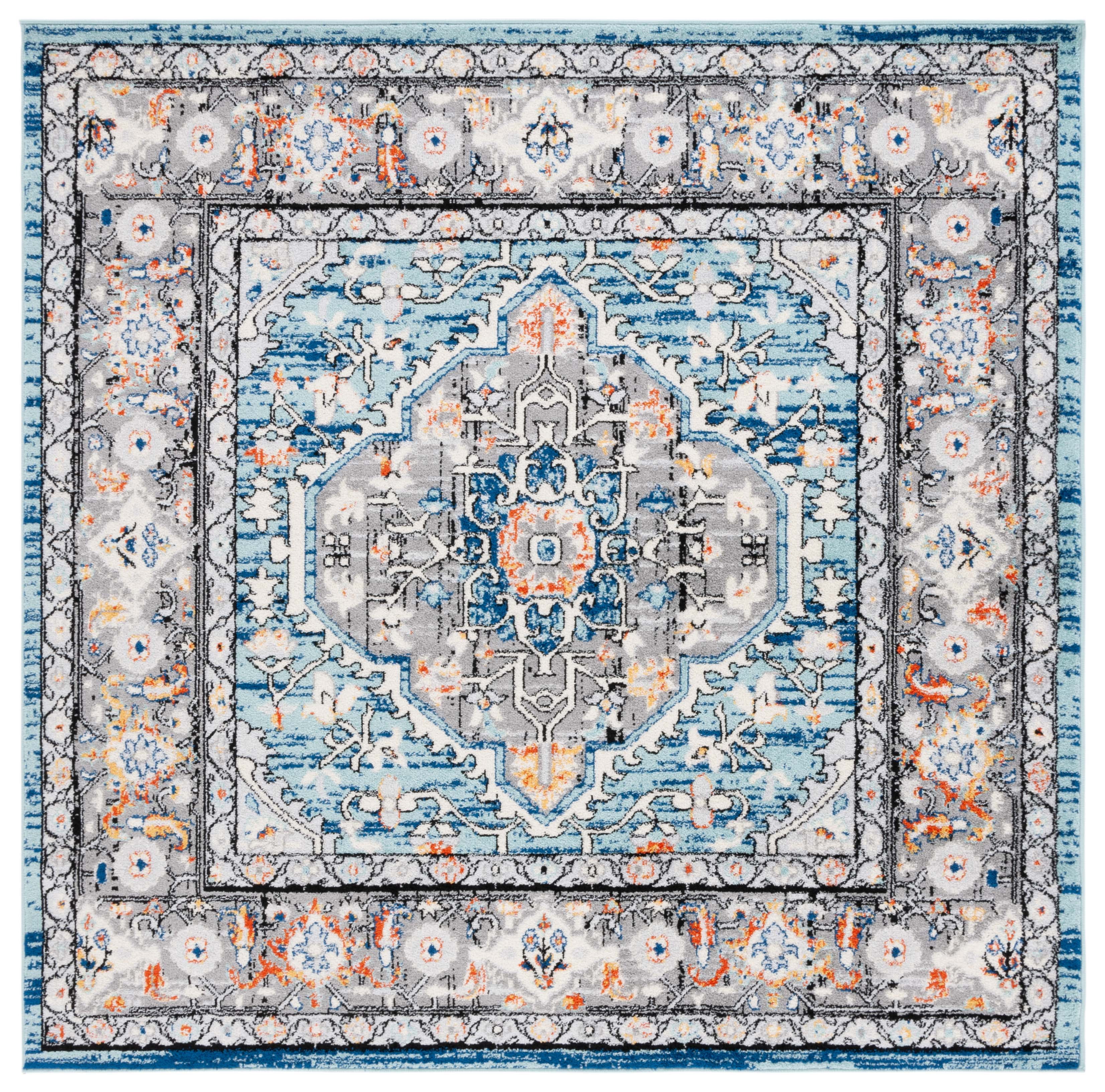 SAFAVIEH Tulum Charmaine Oriental Area Rug, Blue Grey/Rust, 6'7" x 6'7 ...