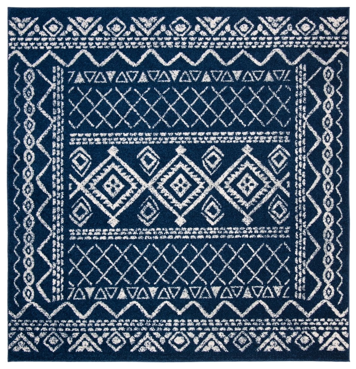 SAFAVIEH Tulum Ronald Distressed Area Rug, 5' x 5' Square, Navy/Ivory ...