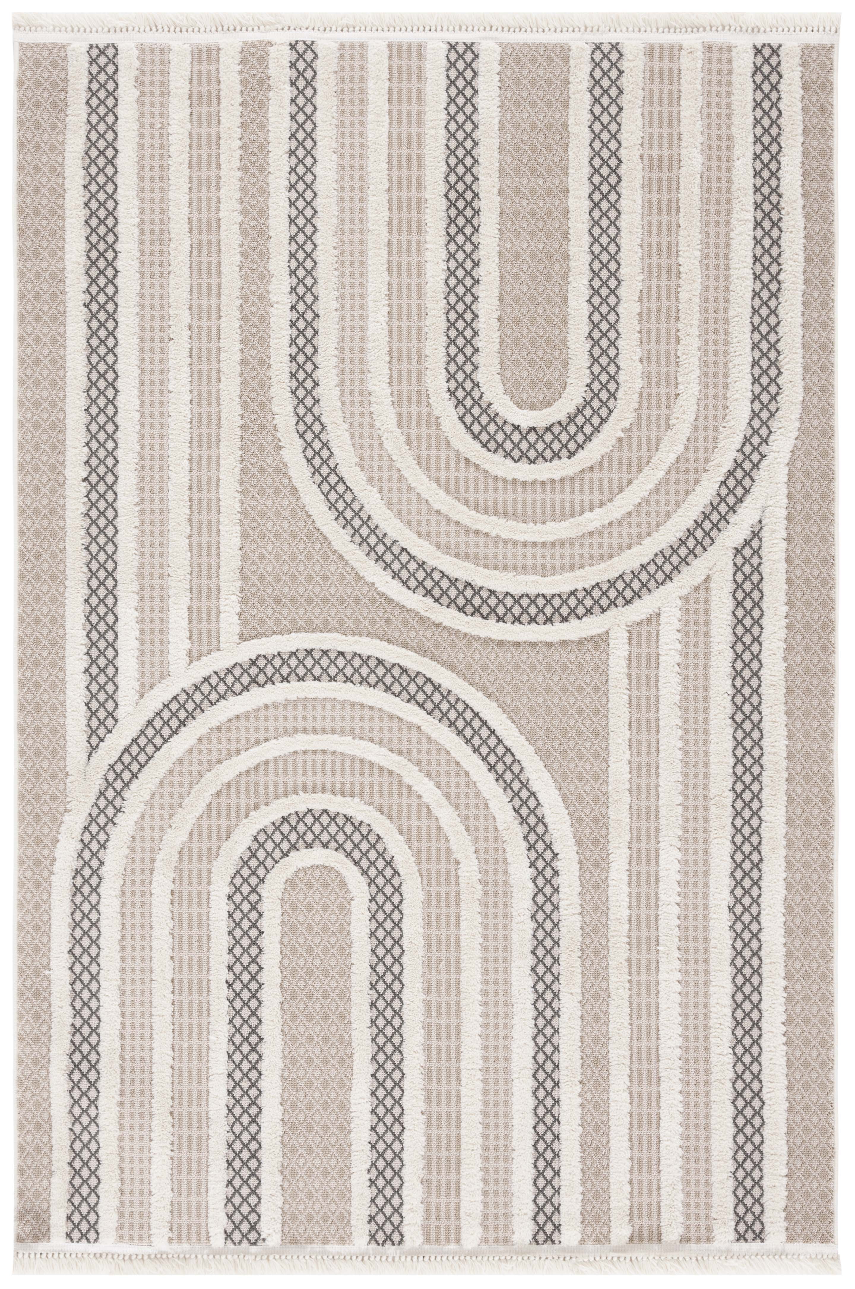 SAFAVIEH Urban Drew High Low Curve Striped with Fringe Area Rug, Beige ...