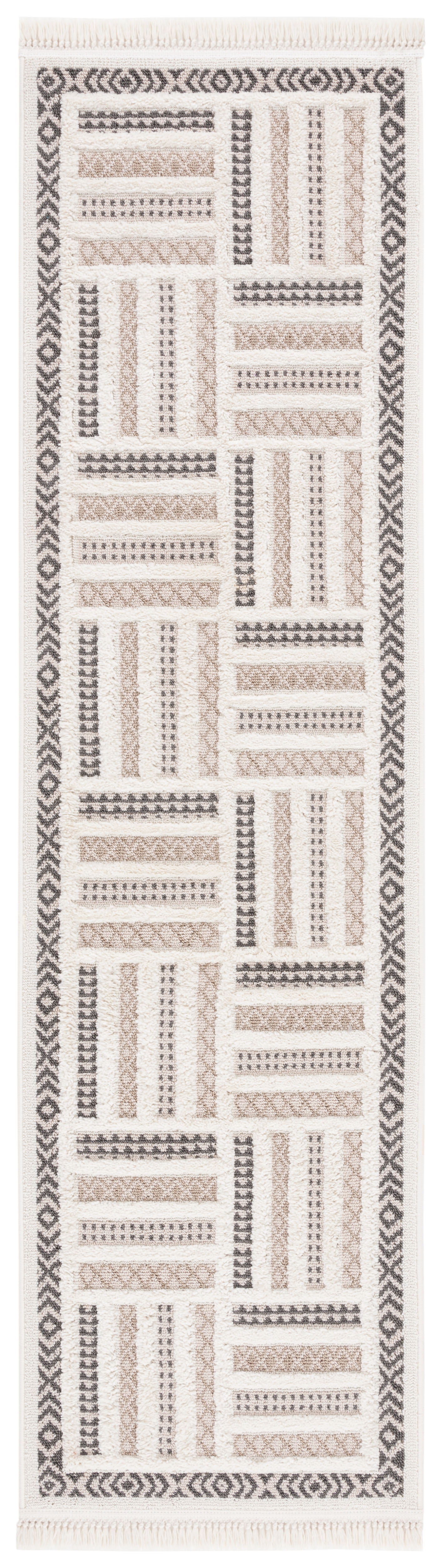 SAFAVIEH Urban Huntington High Low Box Striped with Fringe Runner Rug ...