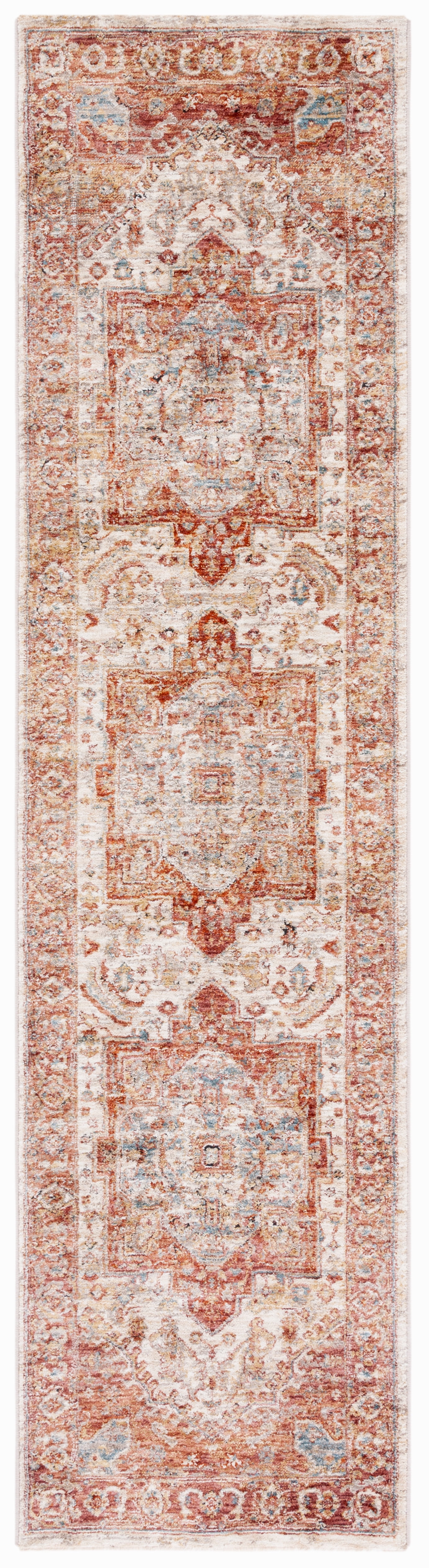 SAFAVIEH Valencia James Oriental Polyester Runner Rug, Ivory/Rust, 2' x ...