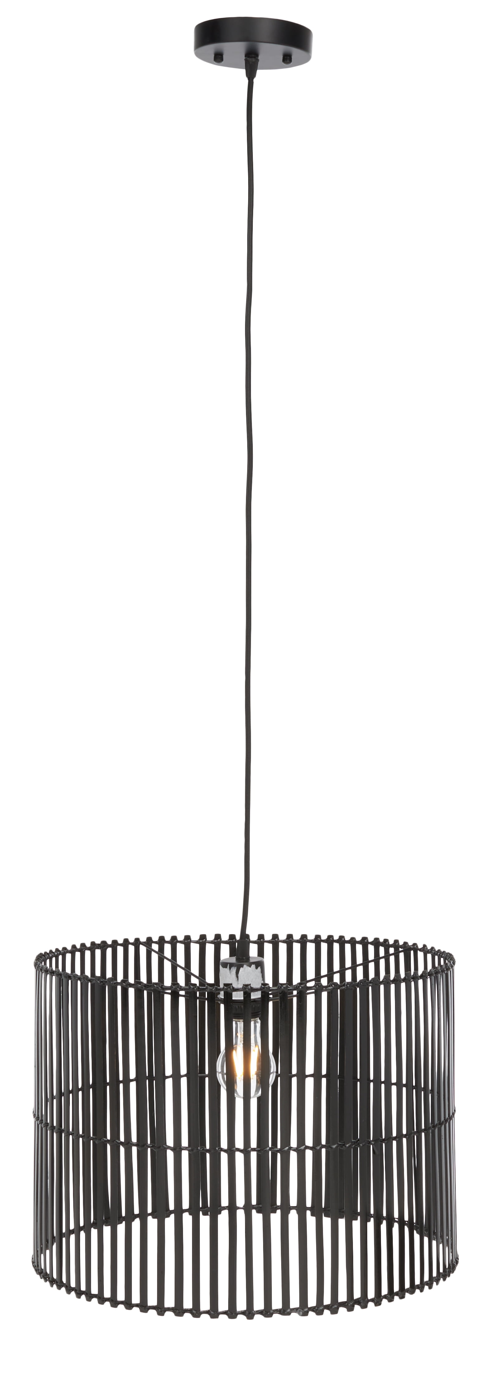 SAFAVIEH Valley A19 Black Rattan Pendant Light with Black Shade ...