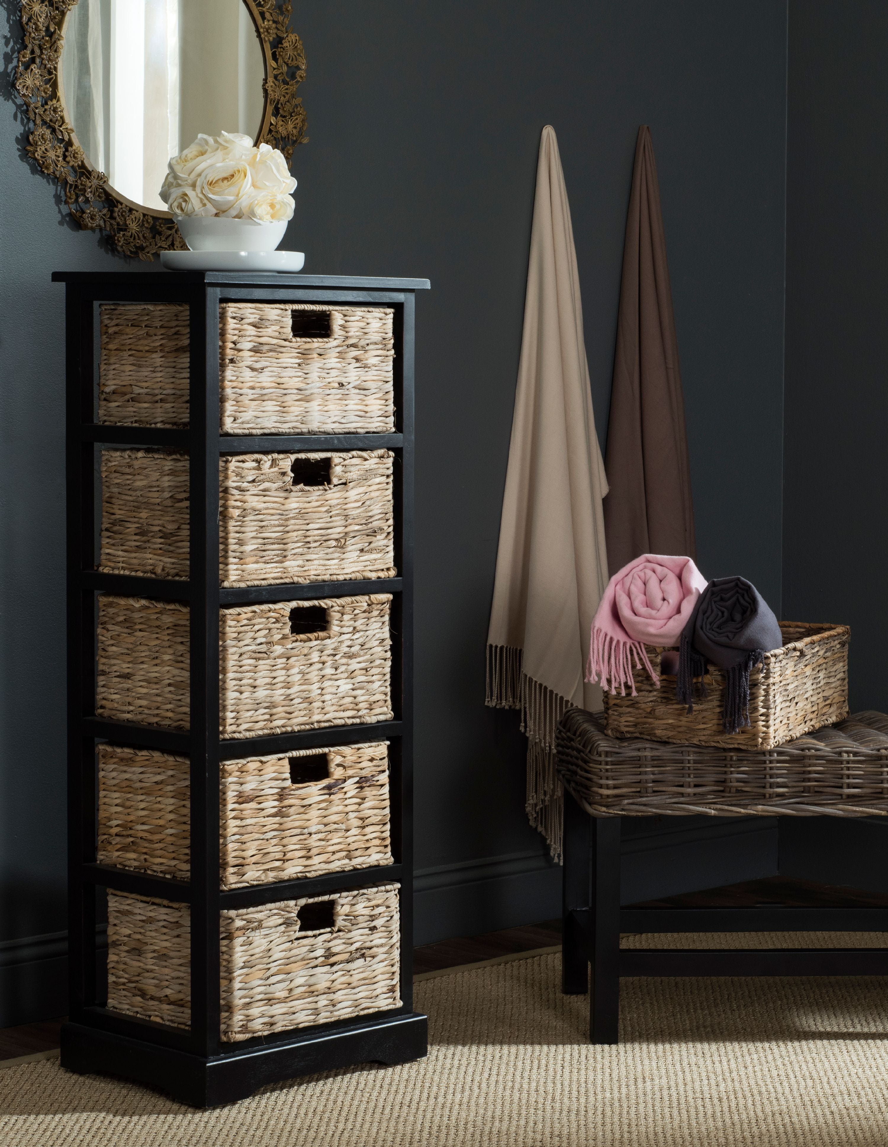 SAFAVIEH Vedette Country Nautical 5 Wicker Basket Storage Tower ...