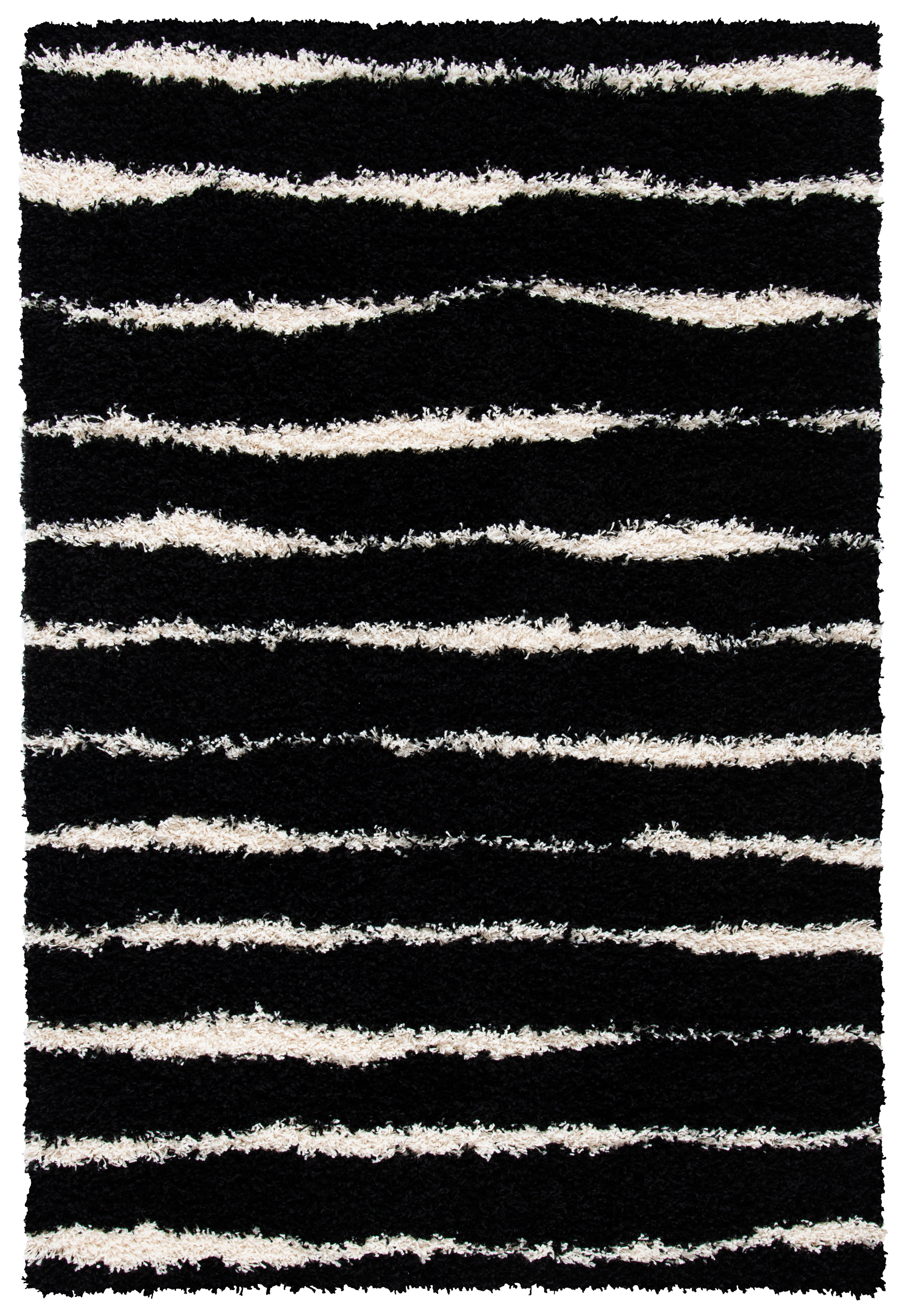 SAFAVIEH Venus Shag Area Rug, Striped Black/Ivory, 5'3" x 7'6", Soft Synthetic Yarns, Power ...