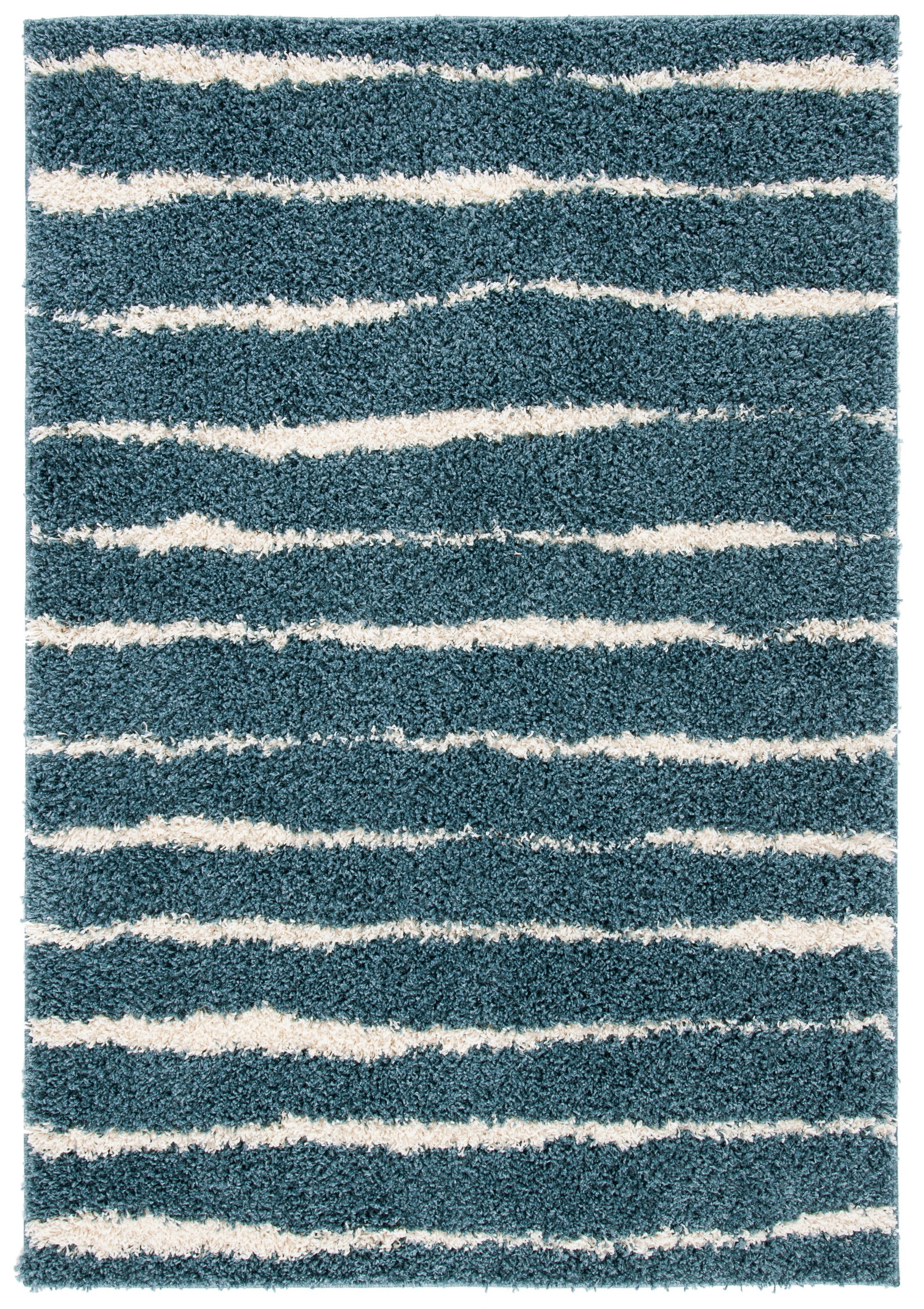 SAFAVIEH Venus Sophie Striped Shag Area Rug, Ivory/Turquoise, 5'3" x 7 ...