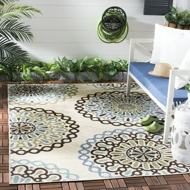 Nourison Caribbean Indoor/Outdoor Geometric Floral Navy 5'3" x SQUARE ...
