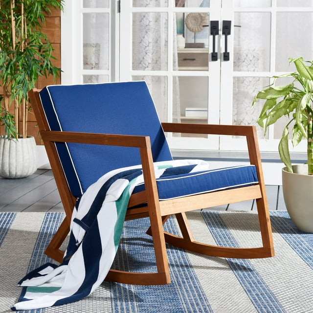 SAFAVIEH Vernon Outdoor Patio Rocking Chair, Natural/Navy - Walmart.com