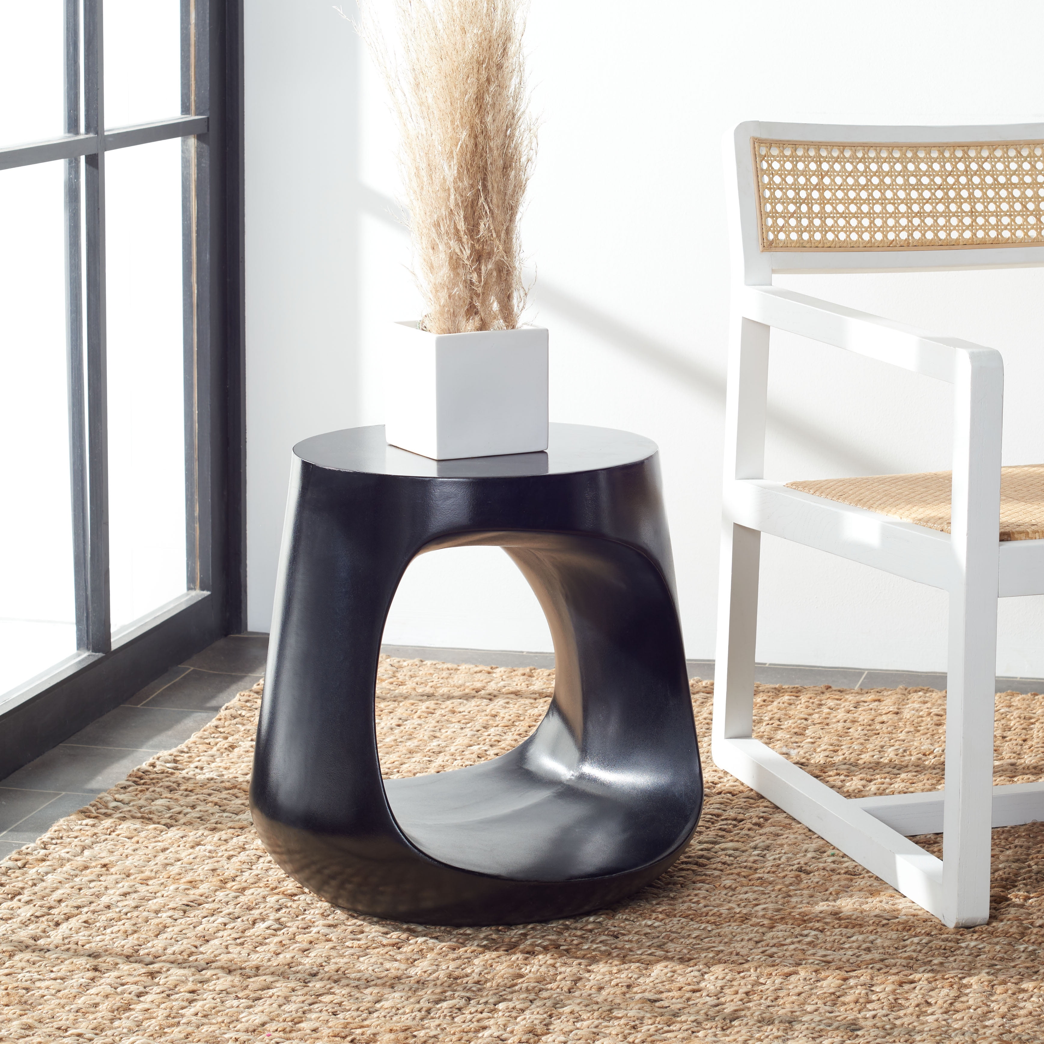 SAFAVIEH Vikki Outdoor Patio Concrete Accent Stool, Black - Walmart.com