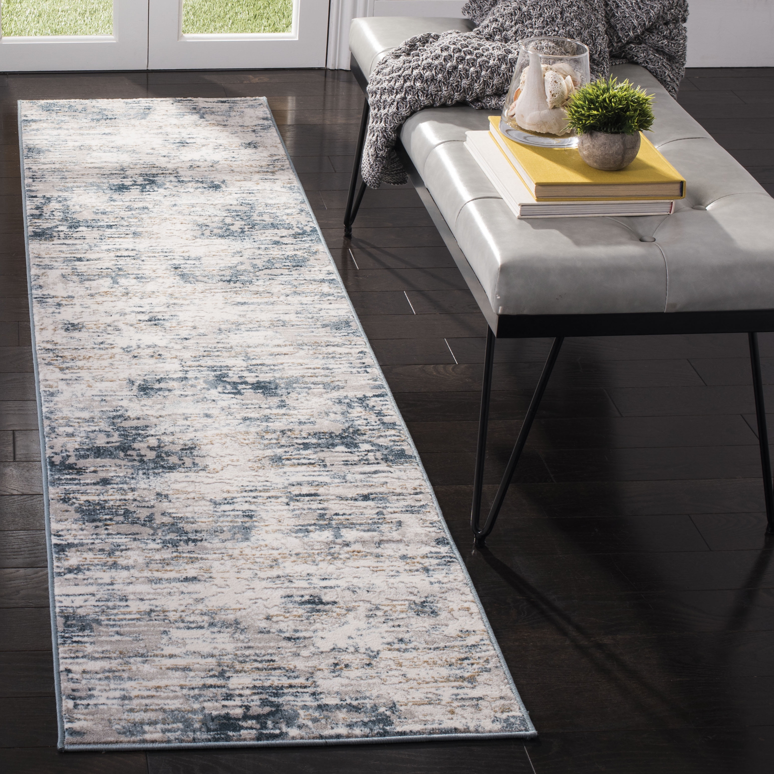 SAFAVIEH Vogue Ronald Abstract Overdyed Runner Rug, Cream/Teal, 2' x 10 ...