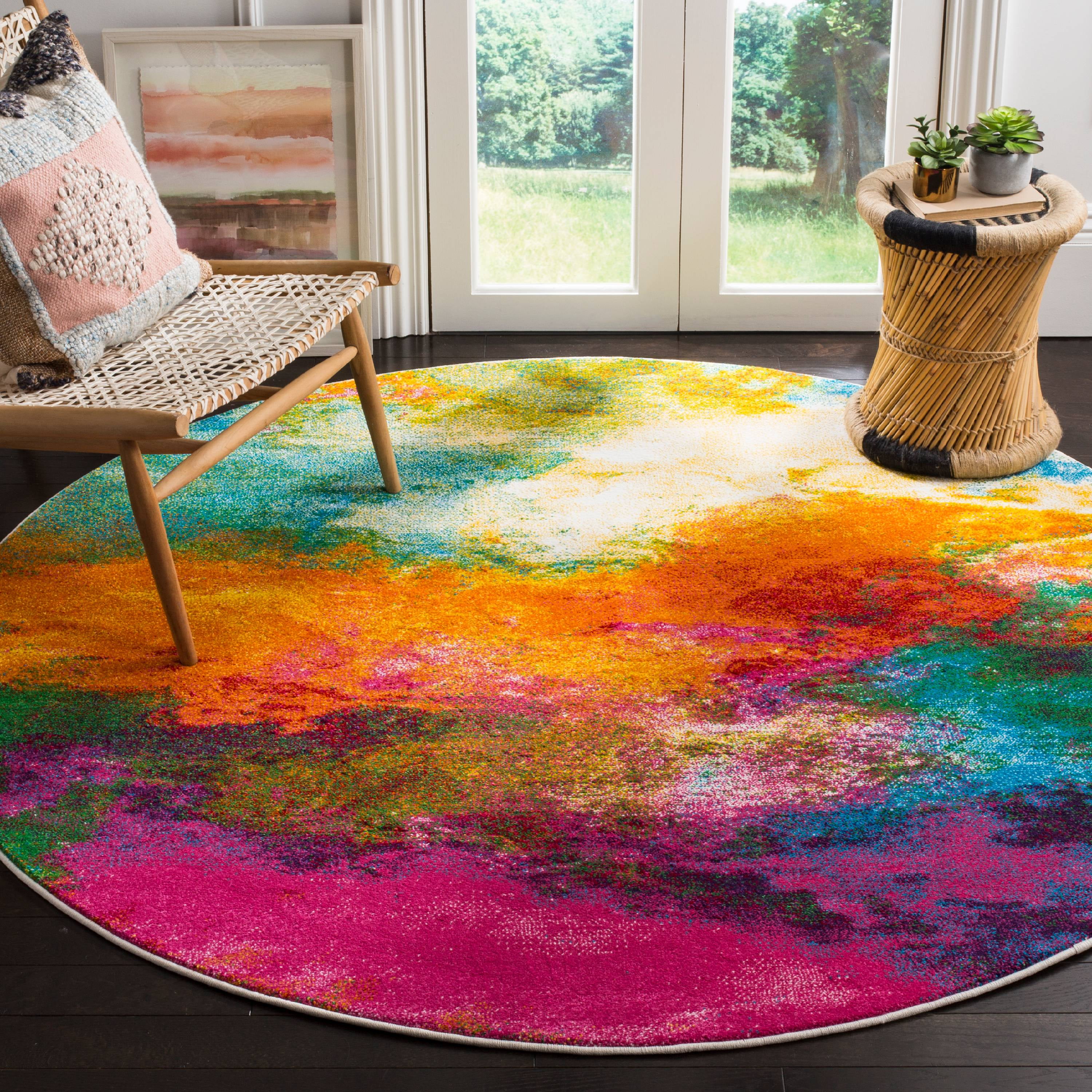 SAFAVIEH Watercolor Allison Abstract Colorful Area Rug, Orange/Green, 5 ...