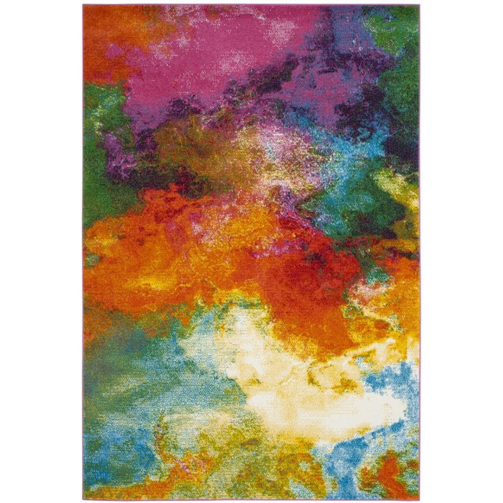 SAFAVIEH Watercolor Allison Abstract Colorful Area Rug, Orange/Green, 5 ...