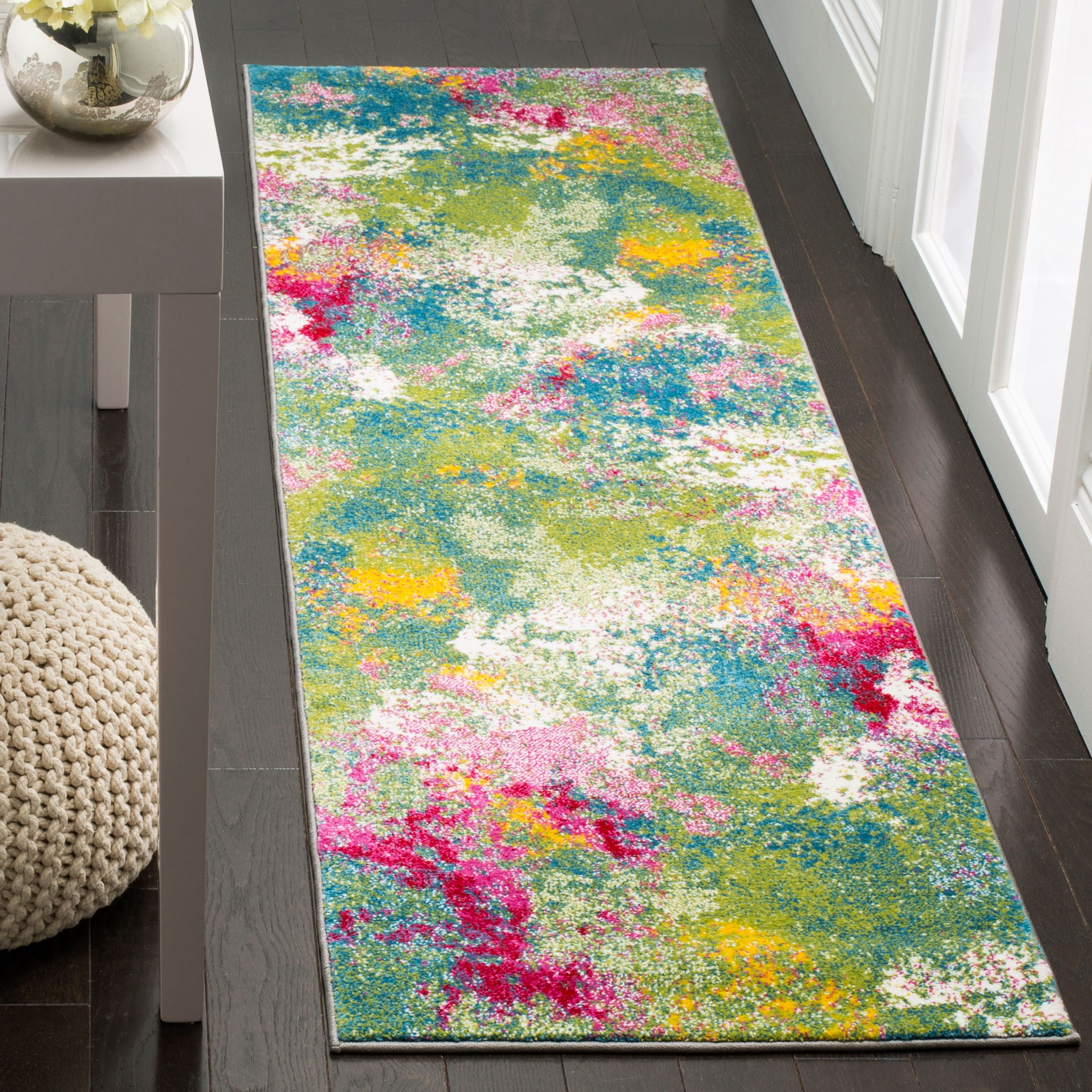 SAFAVIEH Watercolor Janie Abstract Colorful Runner Rug, Green/Fuchsia ...