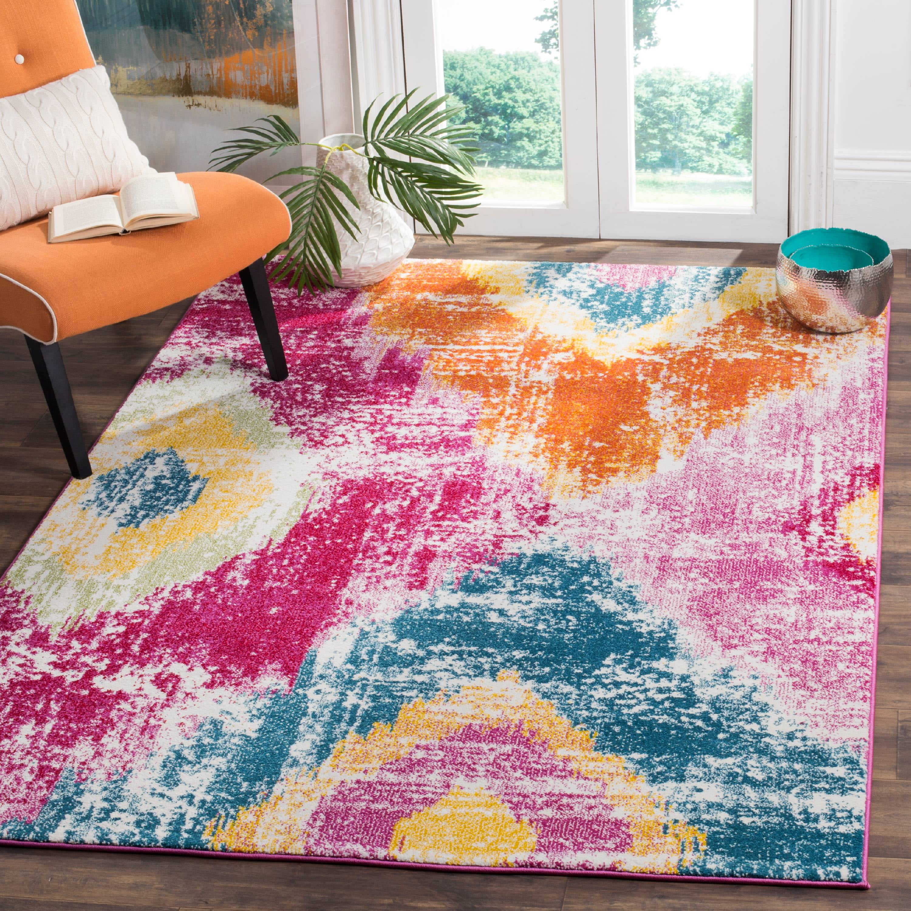 SAFAVIEH Watercolor Abstract Area Rug for Living Room/Bedroom, Fuchsia ...
