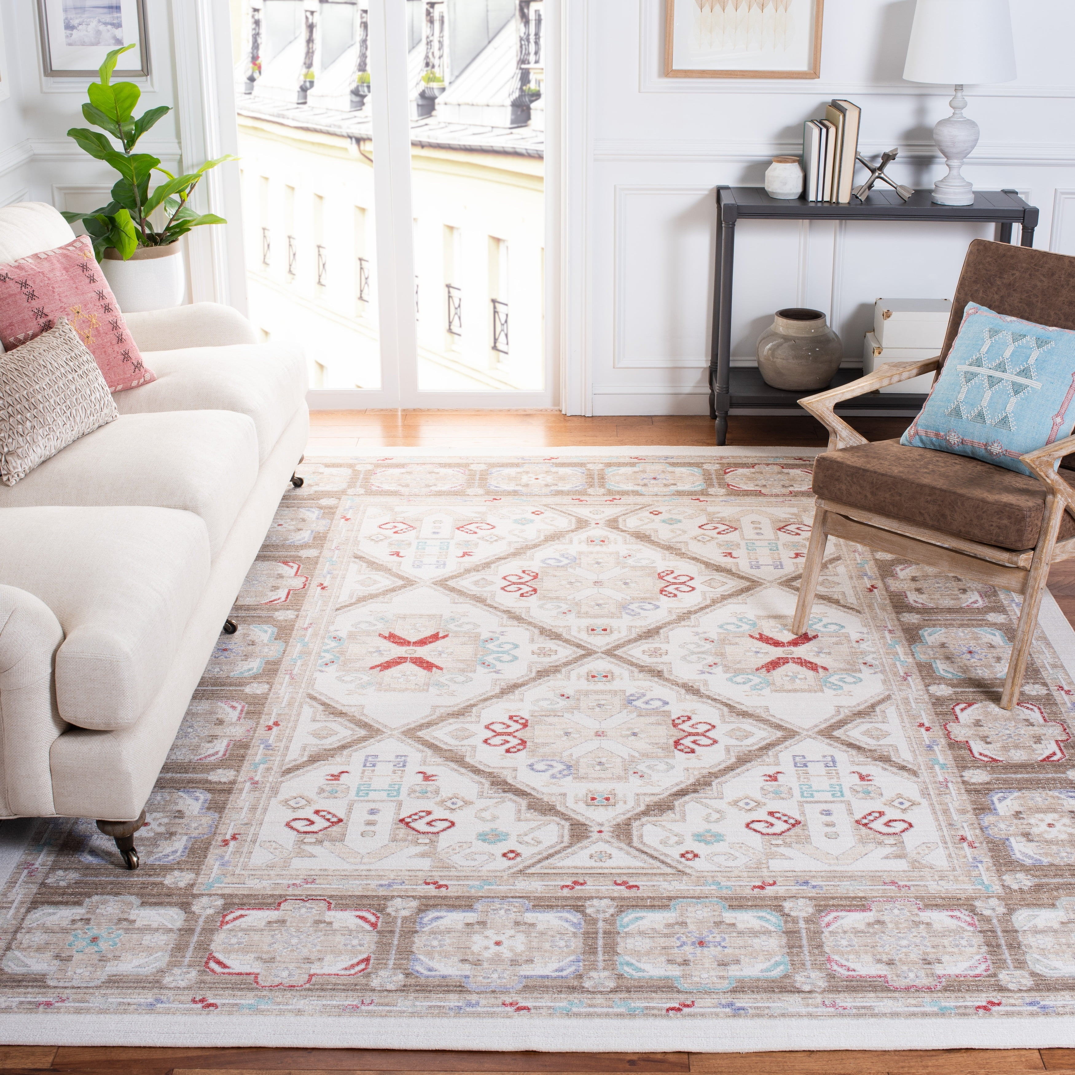 SAFAVIEH Windsor Leandre Traditional Area Rug, Ivory/Brown, 5' x 7 ...