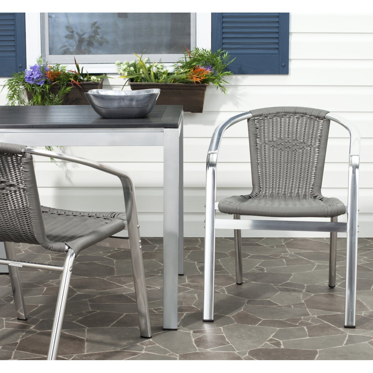 SAFAVIEH Wrangell Outdoor Patio Stacking Arm Chair, Grey, Set of 2 ...