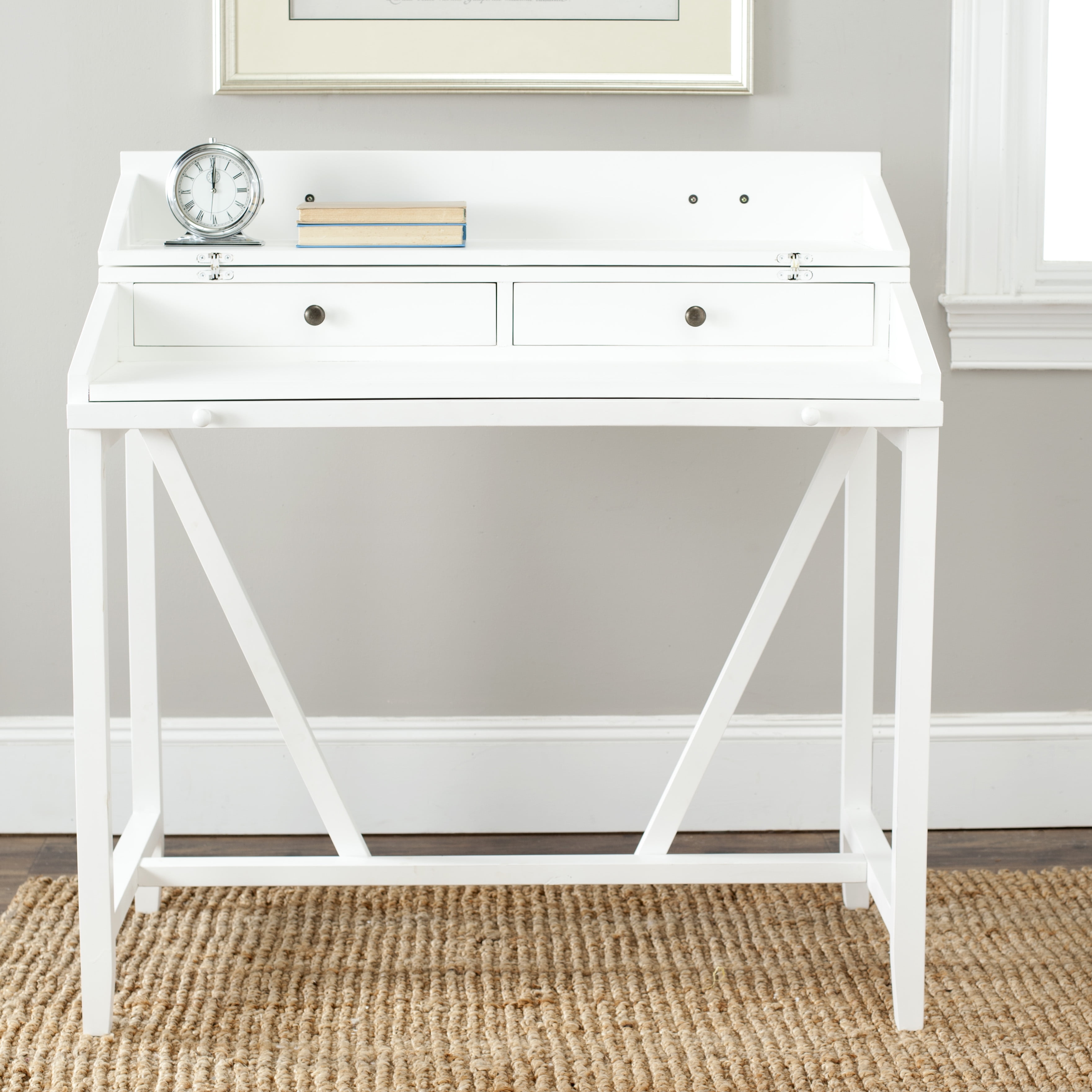 SAFAVIEH Wyatt Industrial Rustic Writing Desk w/ Pull Out, White ...